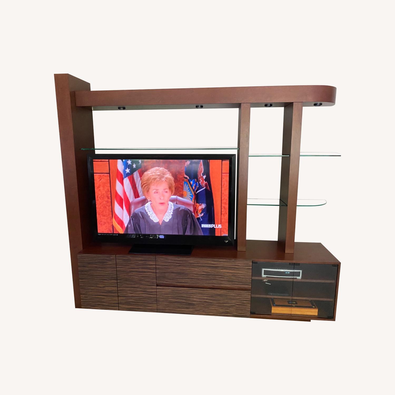 Wood/Glass with Storage Brown Wall Unit - AptDeco