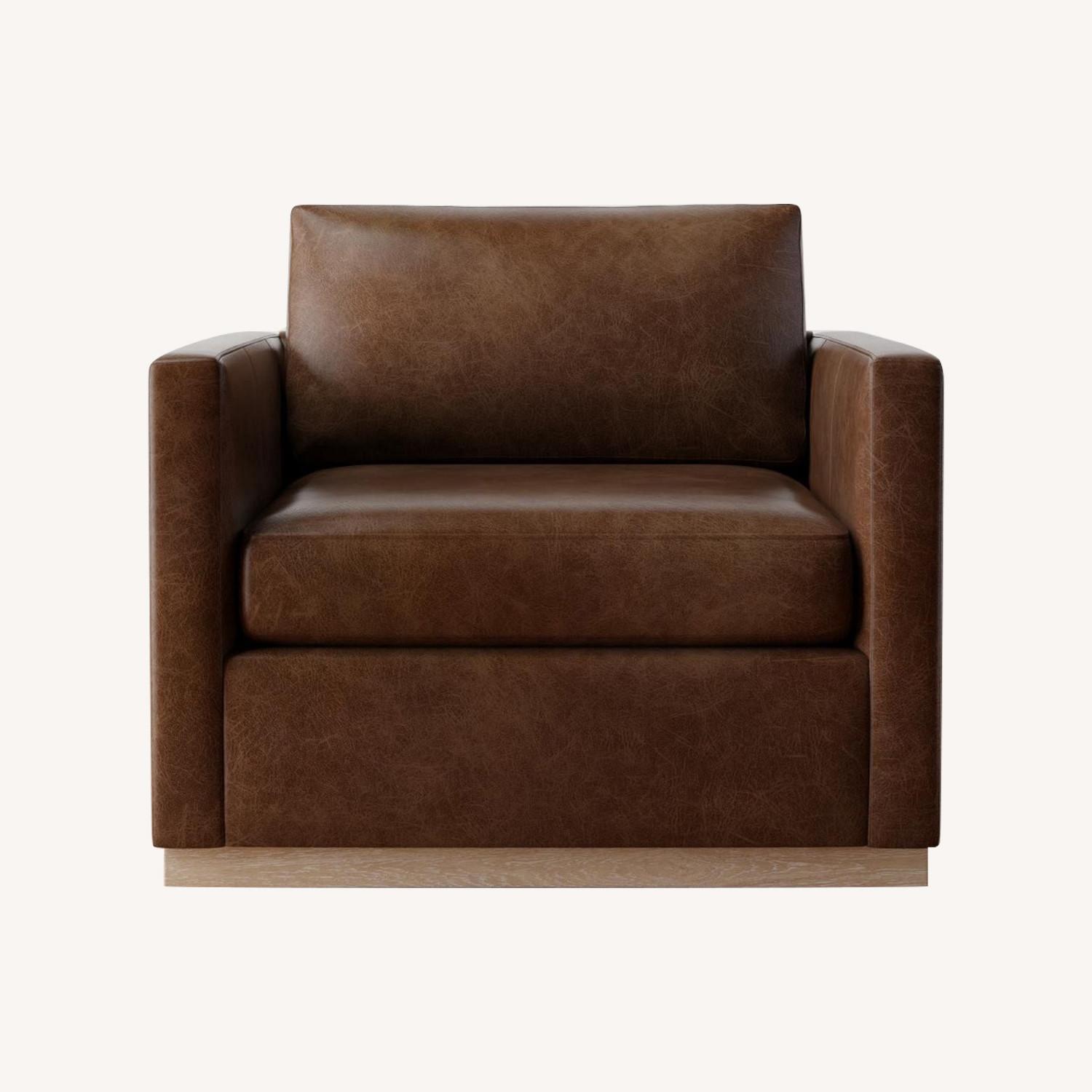 Pottery Barn Jake Leather Seadrift Wood Base Chair - AptDeco