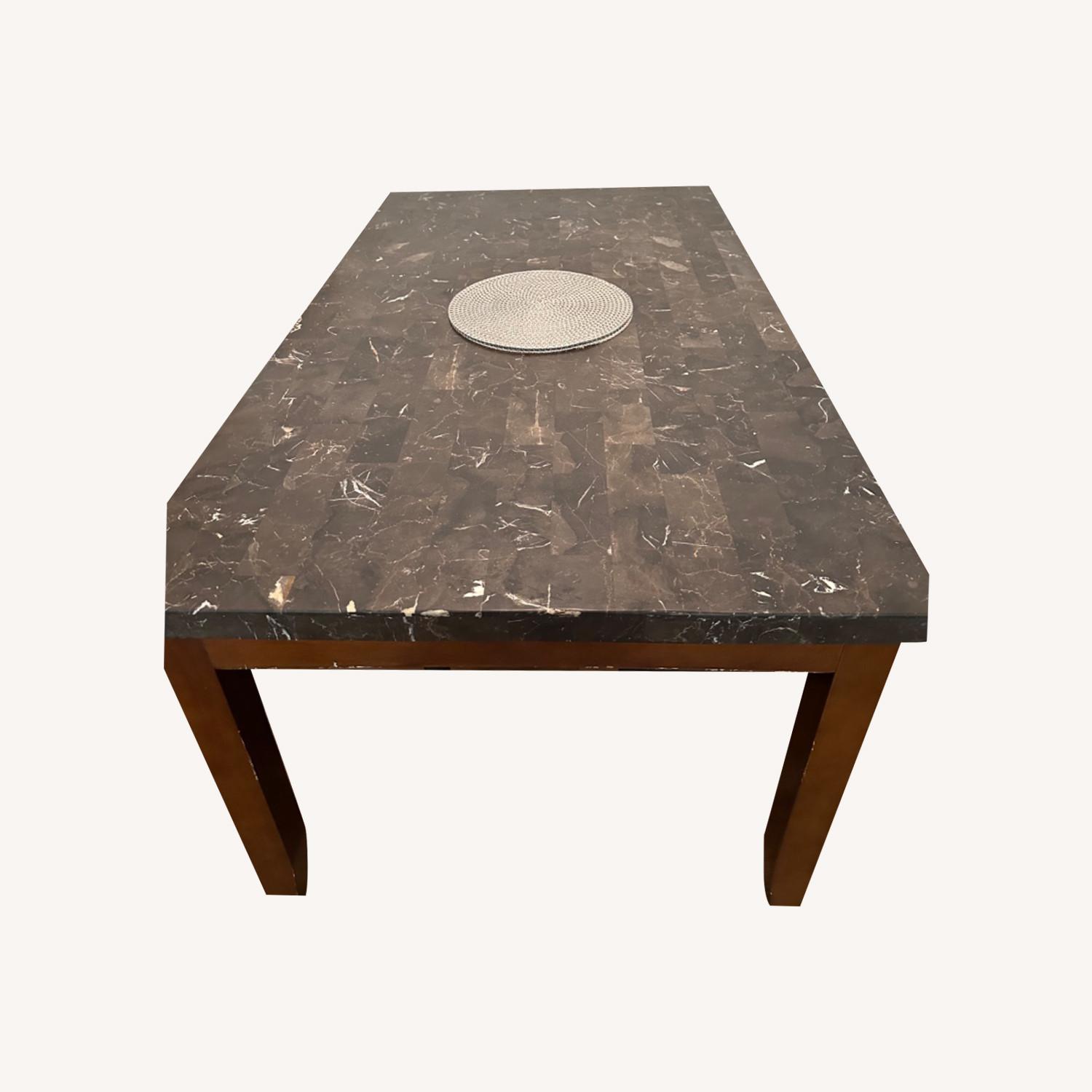 Granite Top Wooden Dining Table - AptDeco