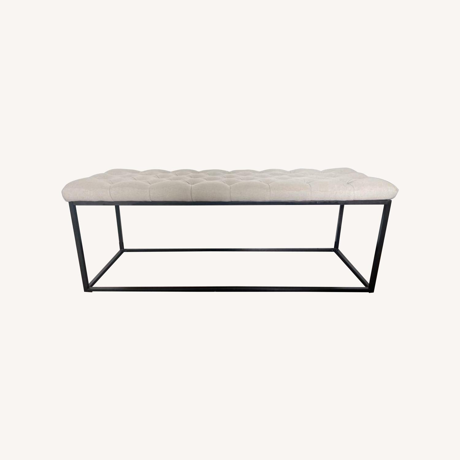 Tufted Linen Blend Bench Cream Beige Metal Base - AptDeco