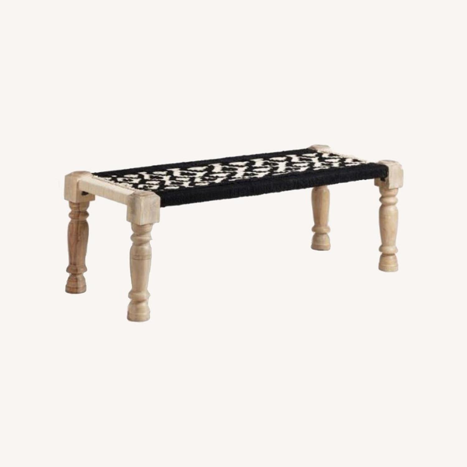 World Market Black And White Wood And ROPE Bench - AptDeco