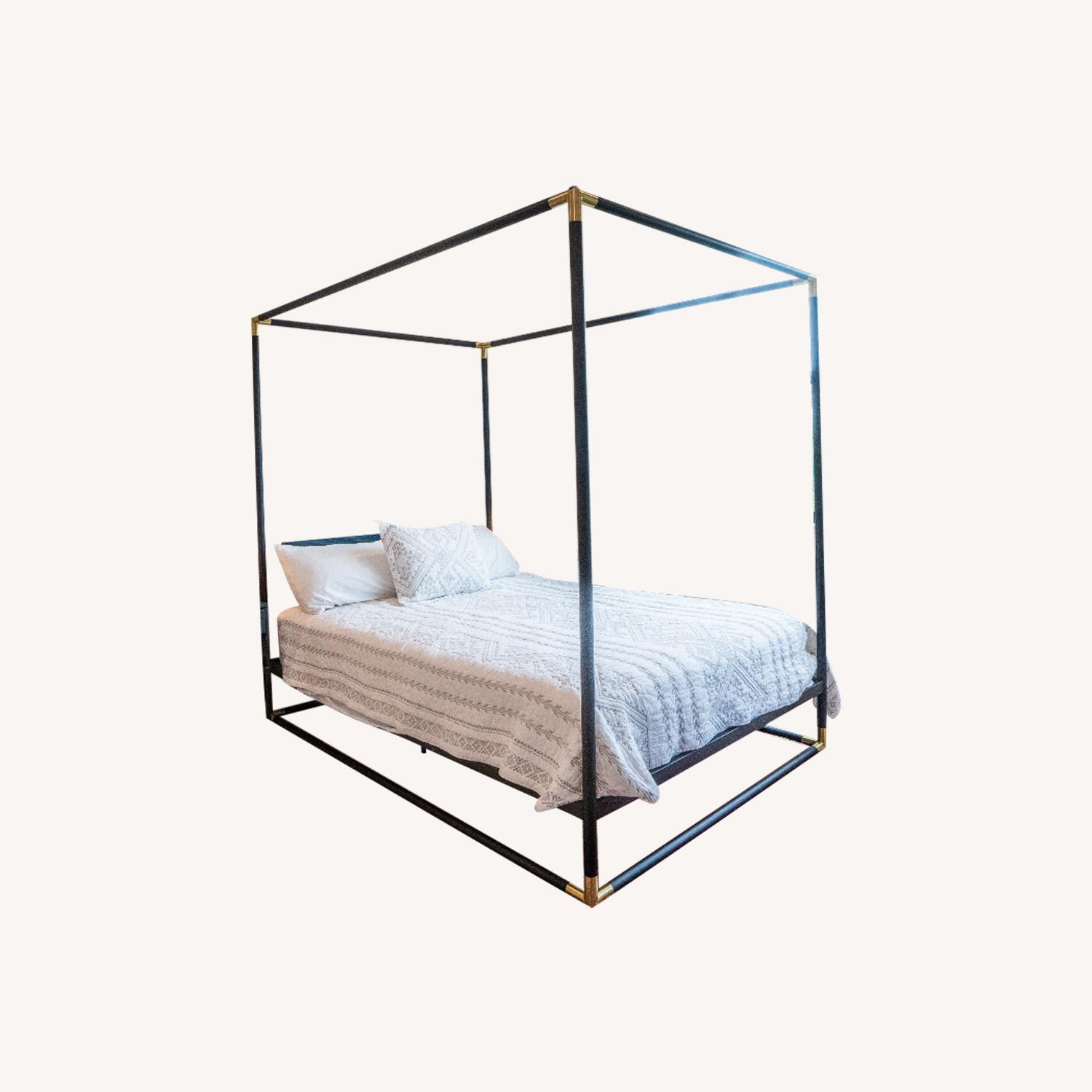 CB2 Matt Black Iron Frame Canopy Queen Bed - AptDeco