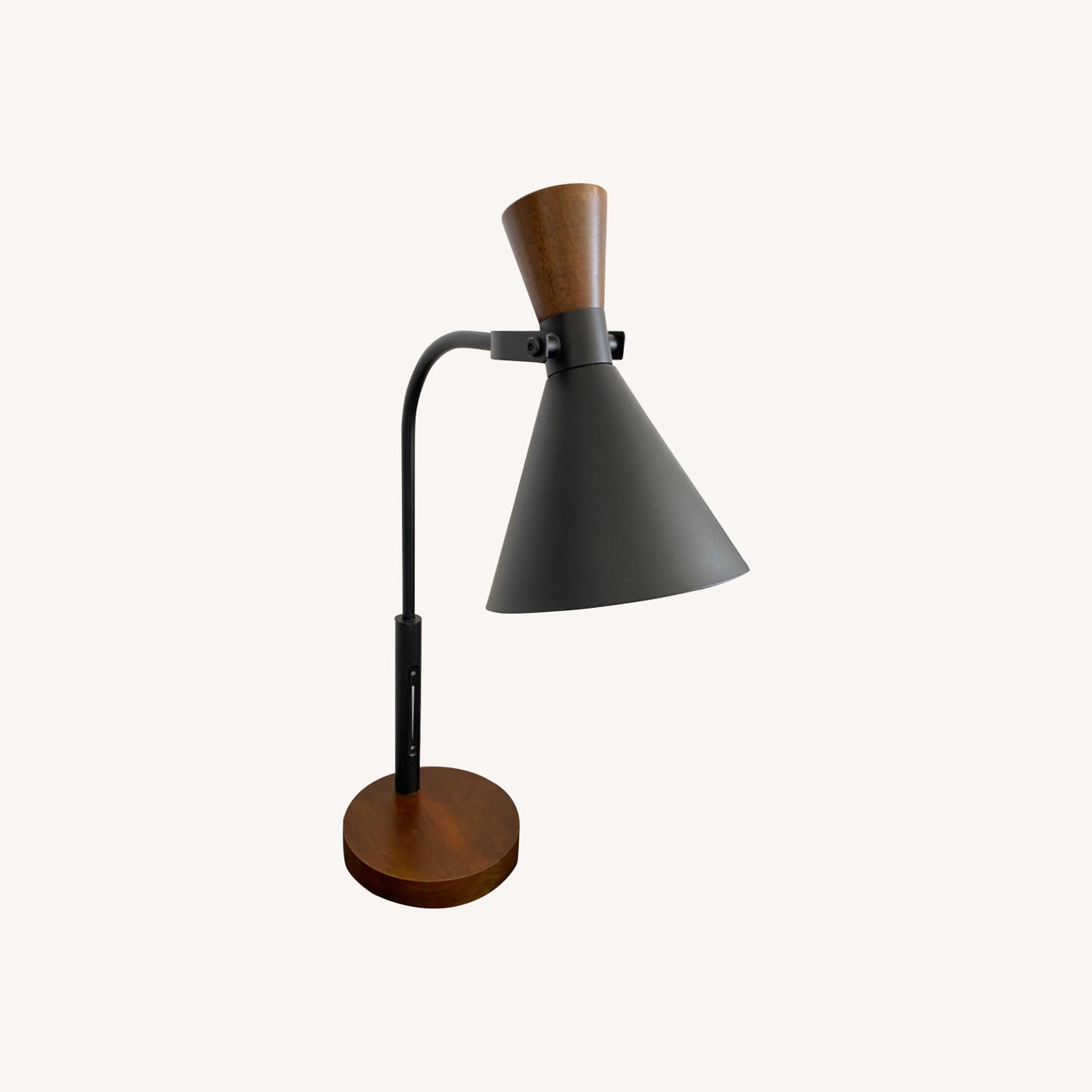 2 West Elm LED Desk/Bedside Lamps, Black & Walnut - AptDeco