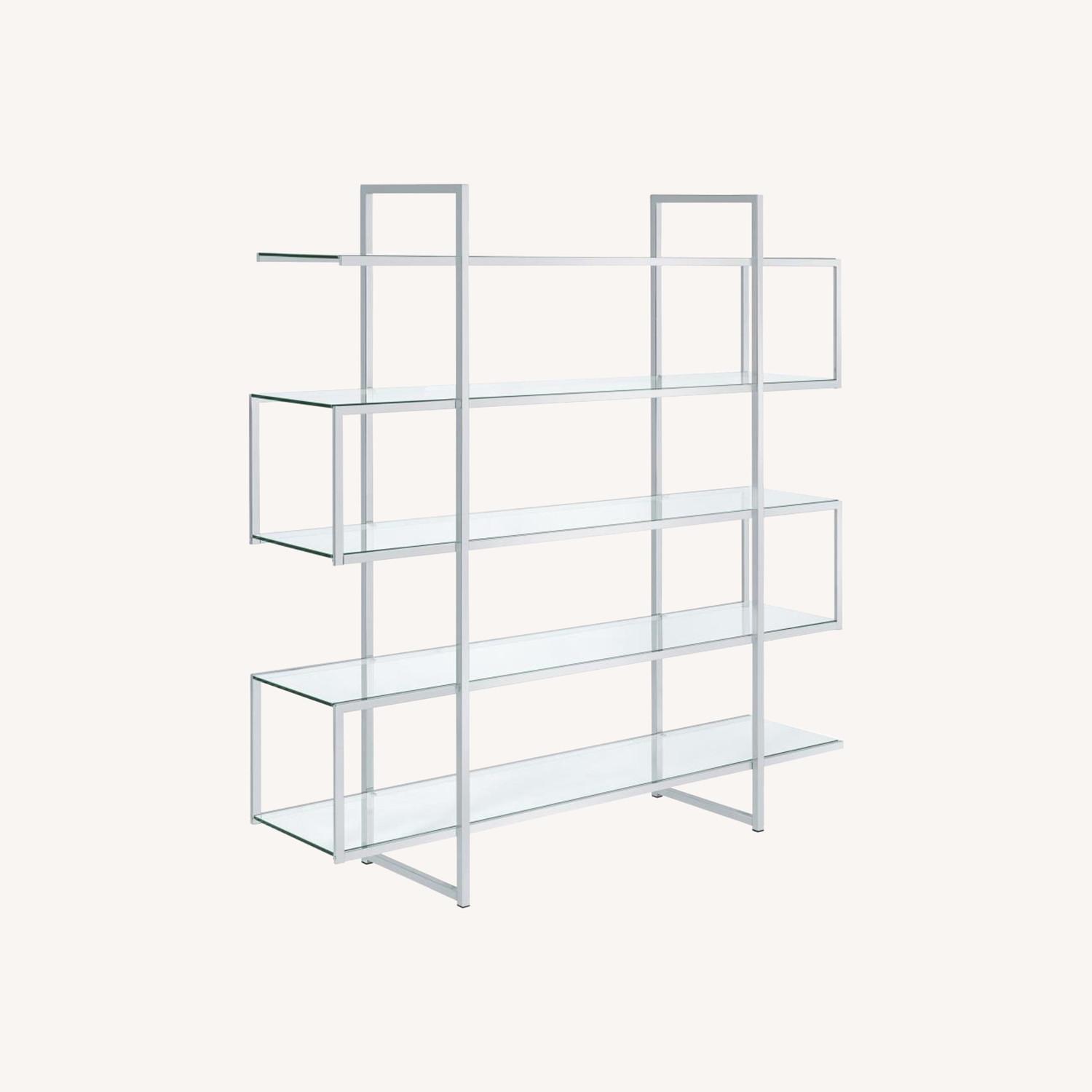 Modern Bookcase In Chrome W Clear Glass Shelves - AptDeco