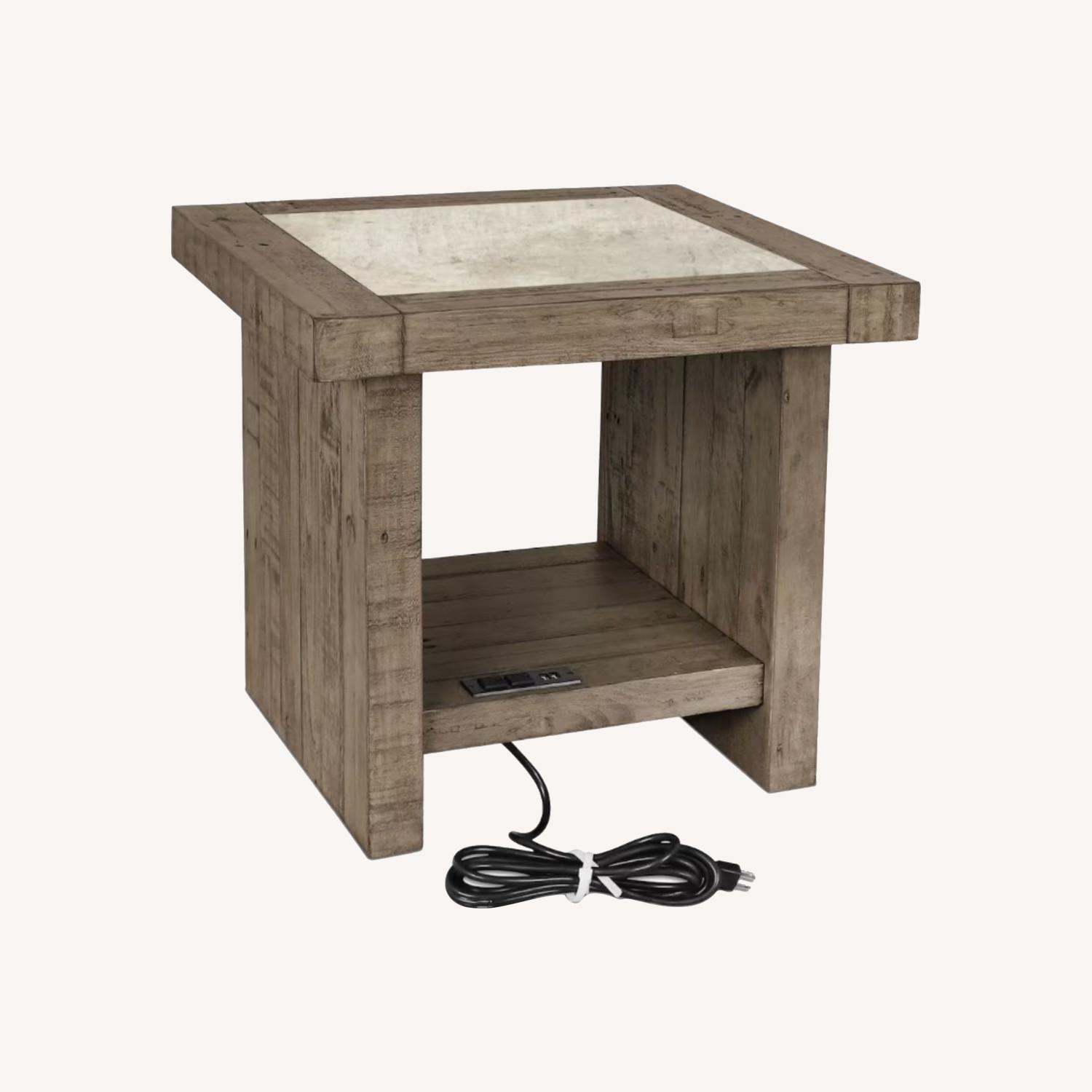 Wood Side Table W USB and Plug Outlets - AptDeco
