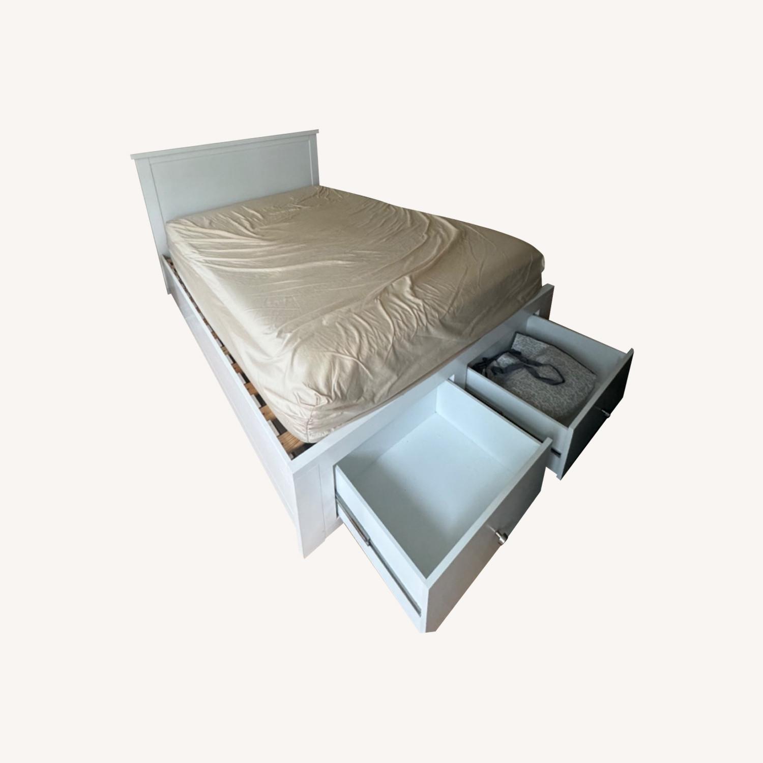 Larkin White Full Wood Platform Bed With Storage - AptDeco