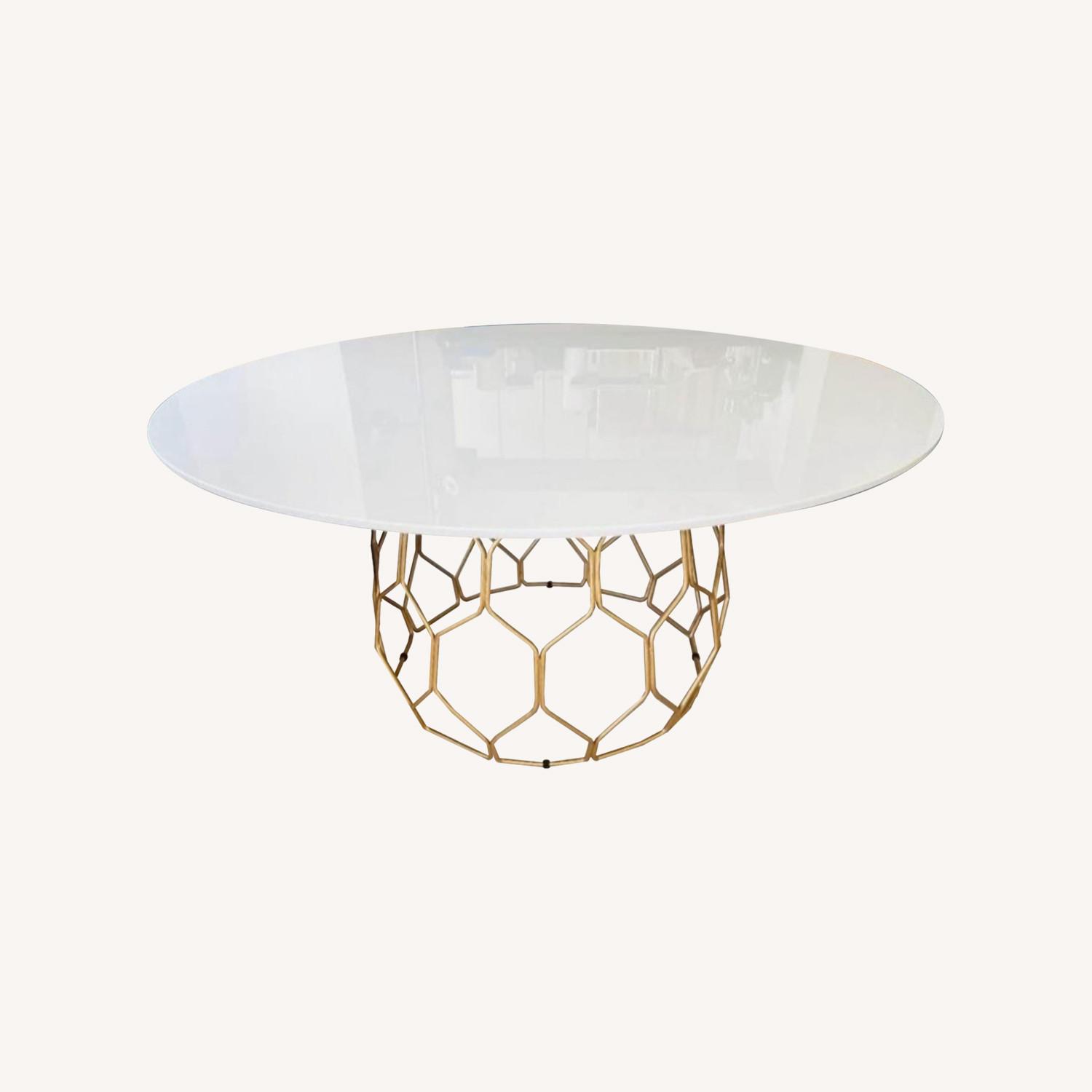 CB2 Stone Table with Gold Stand - AptDeco