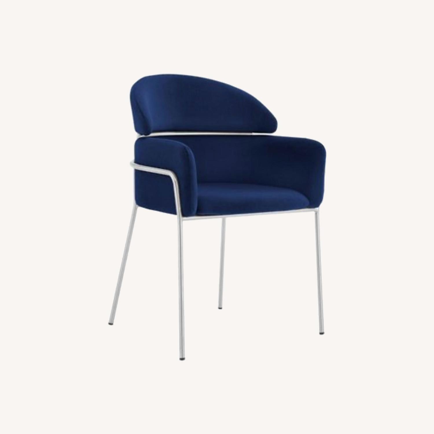 Target Blue Velvet and Stainless Steel Dining Chairs - AptDeco