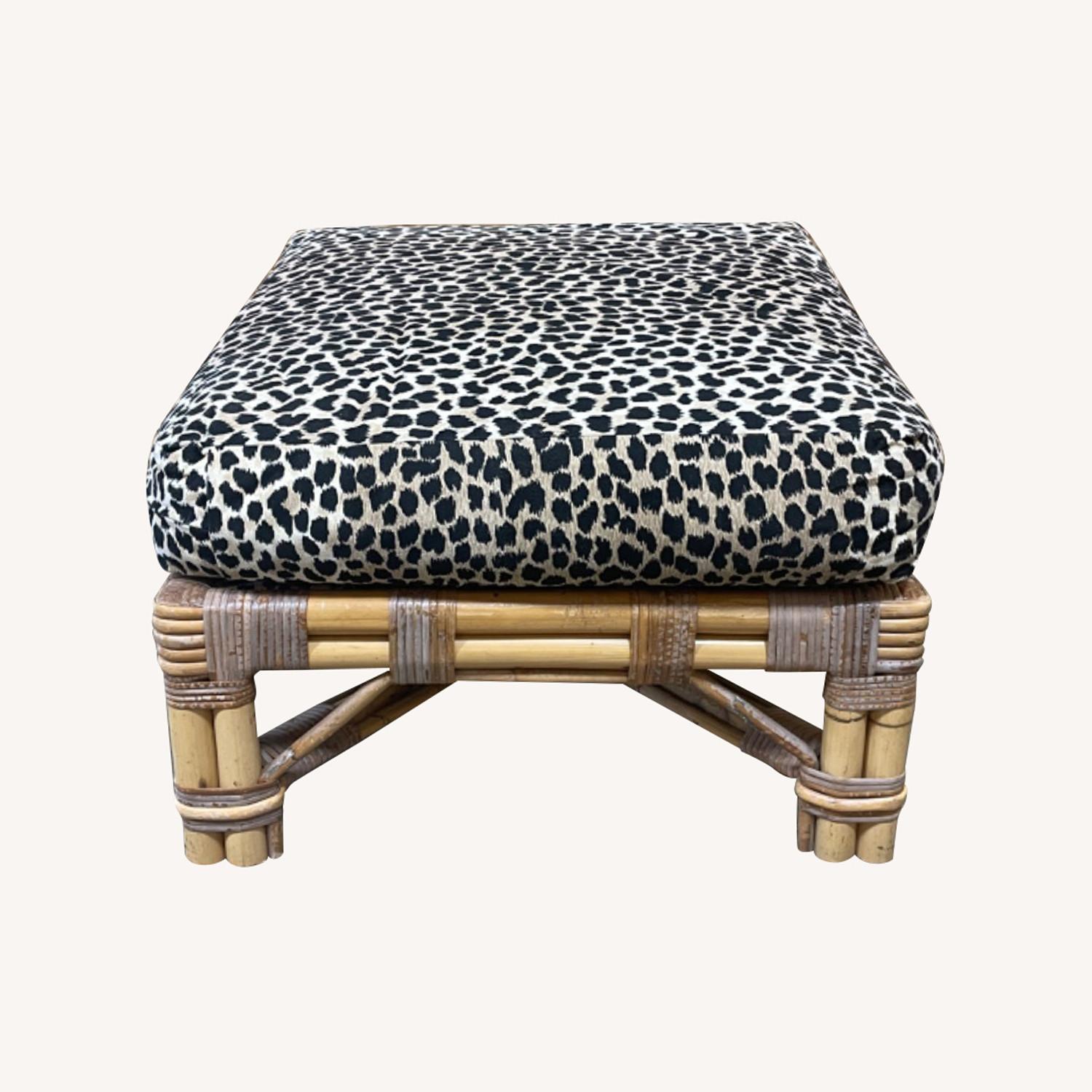 Vintage Bamboo Ottoman in Leopard Suede - AptDeco