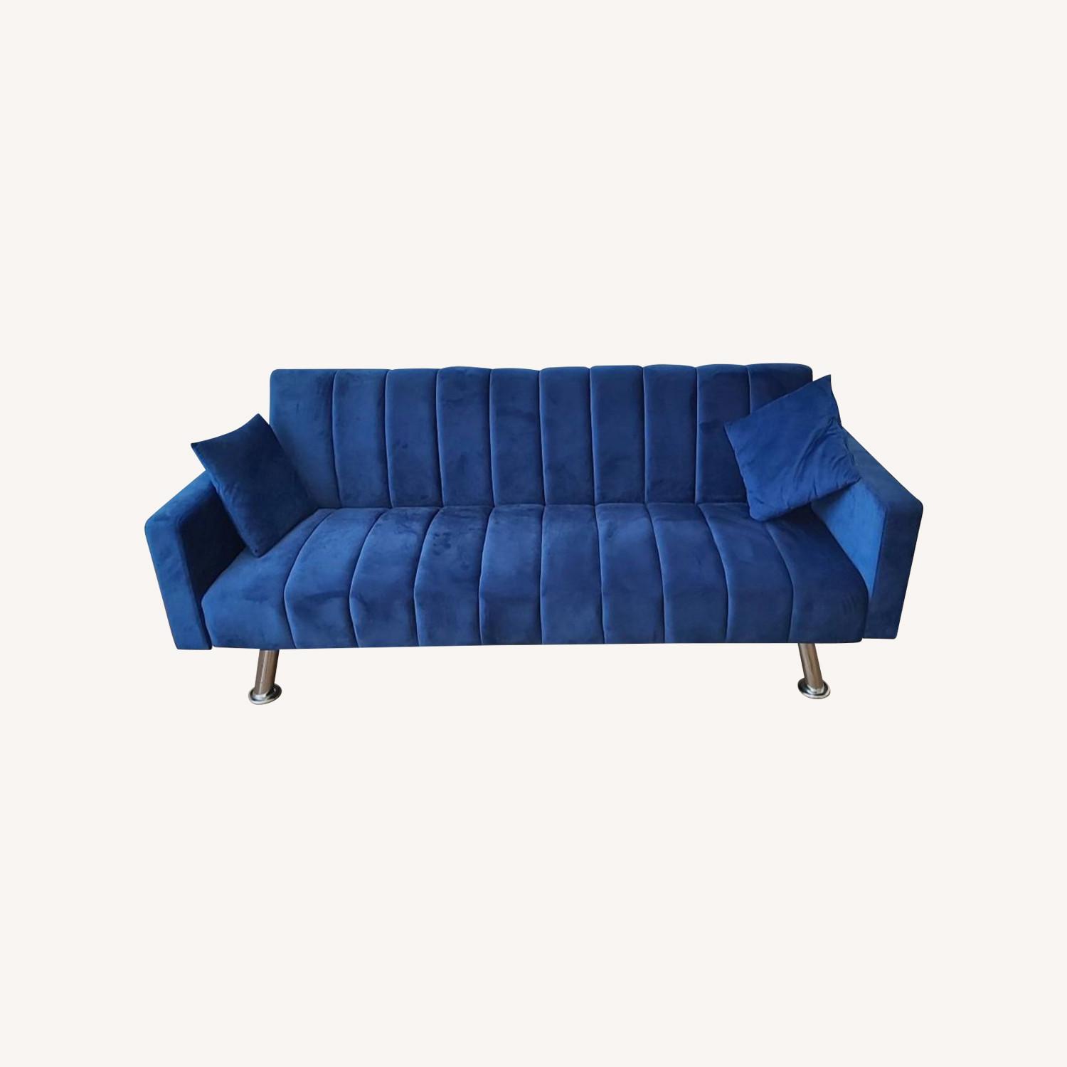Modern Blue Velvet Futon Couch - AptDeco