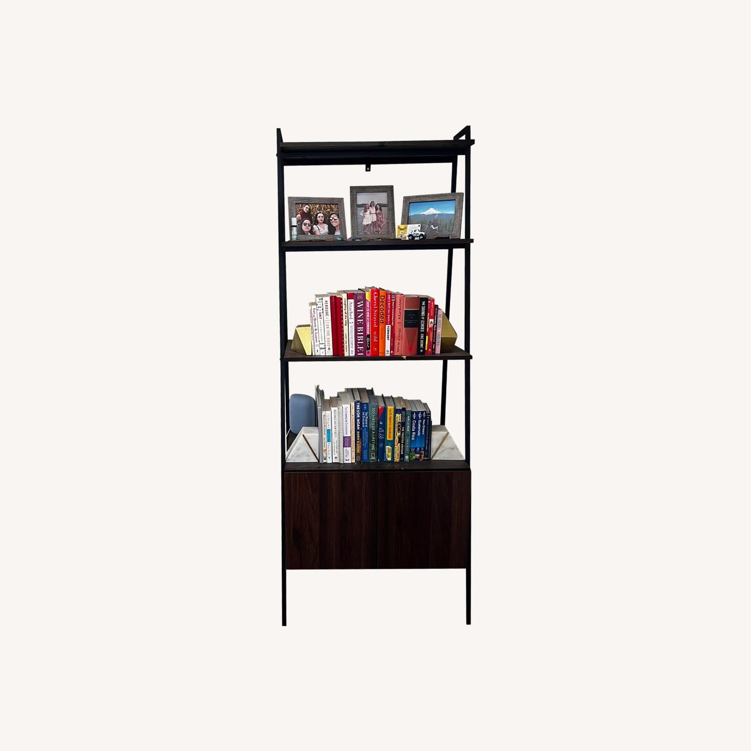 72" Industrial Modern Dark Walnut Bookcase - AptDeco