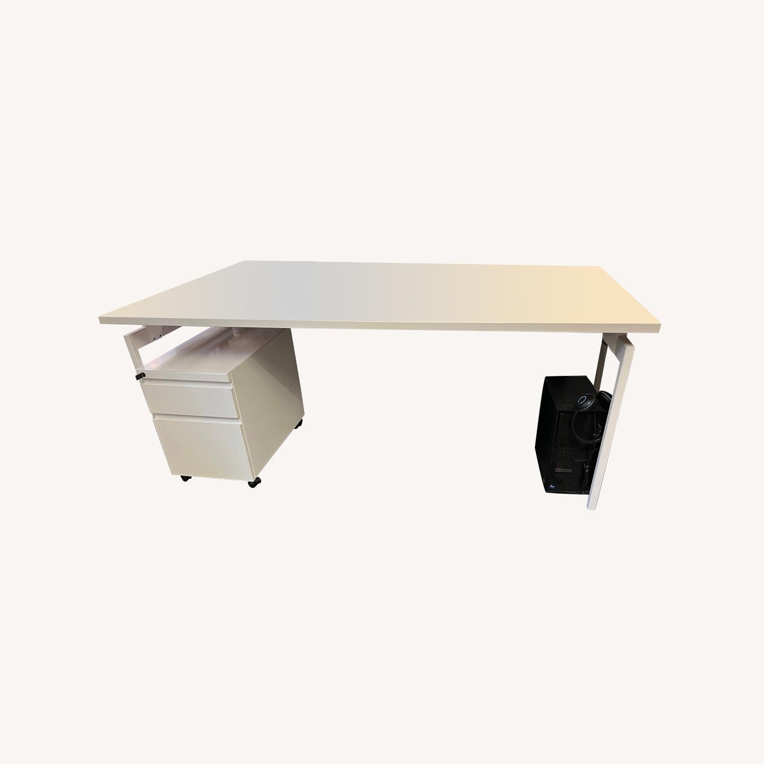 Custom White Lacquer Waterfall Desk - AptDeco