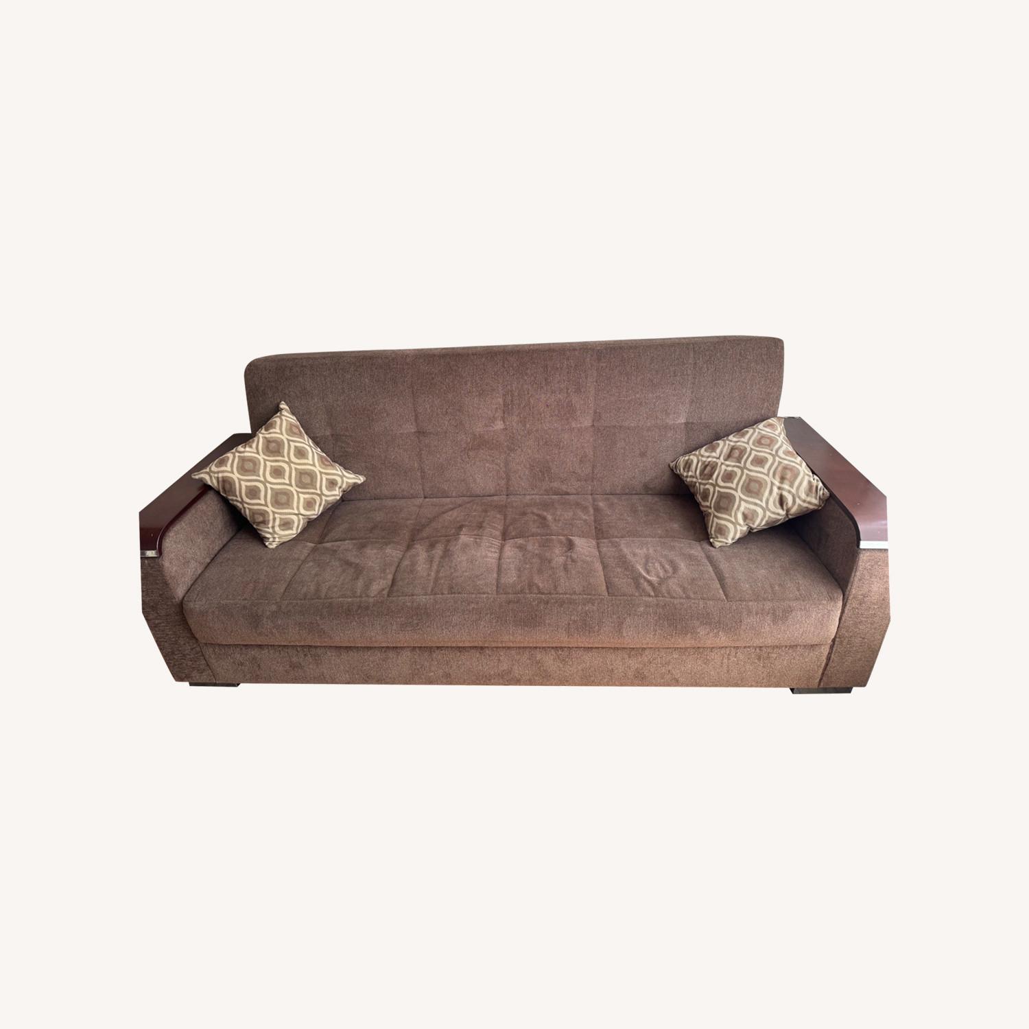 Brown Microfiber Sofa Bed with Storage - AptDeco