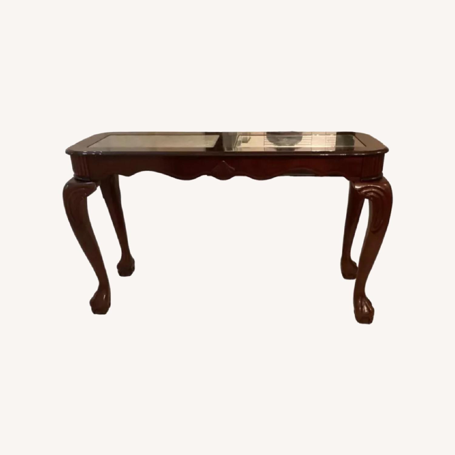 MCM Mahogany Glass Top Console Table - AptDeco