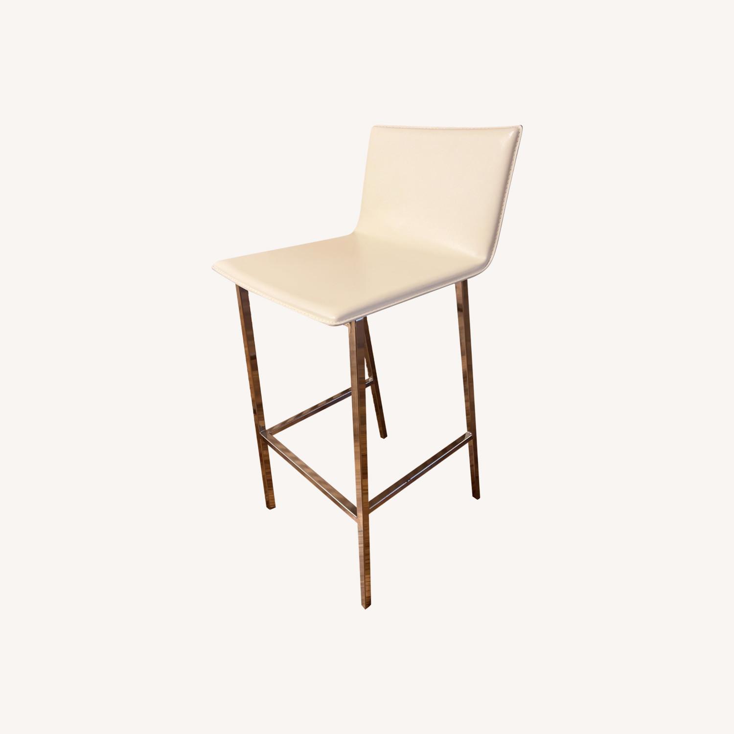 CB2 White Leather Stools - AptDeco