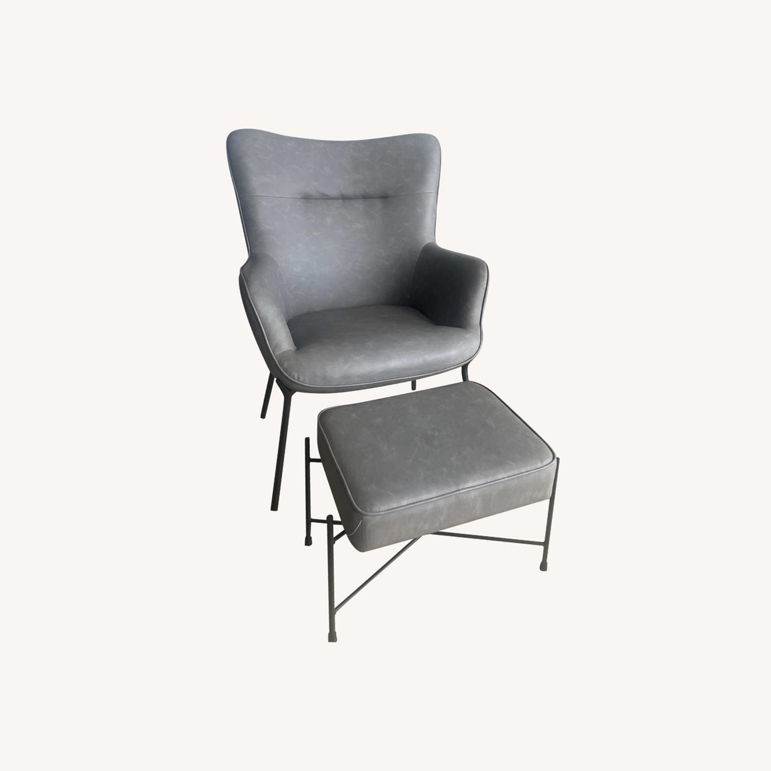 Wade Logan Gray Wingback Chair + Ottoman - AptDeco