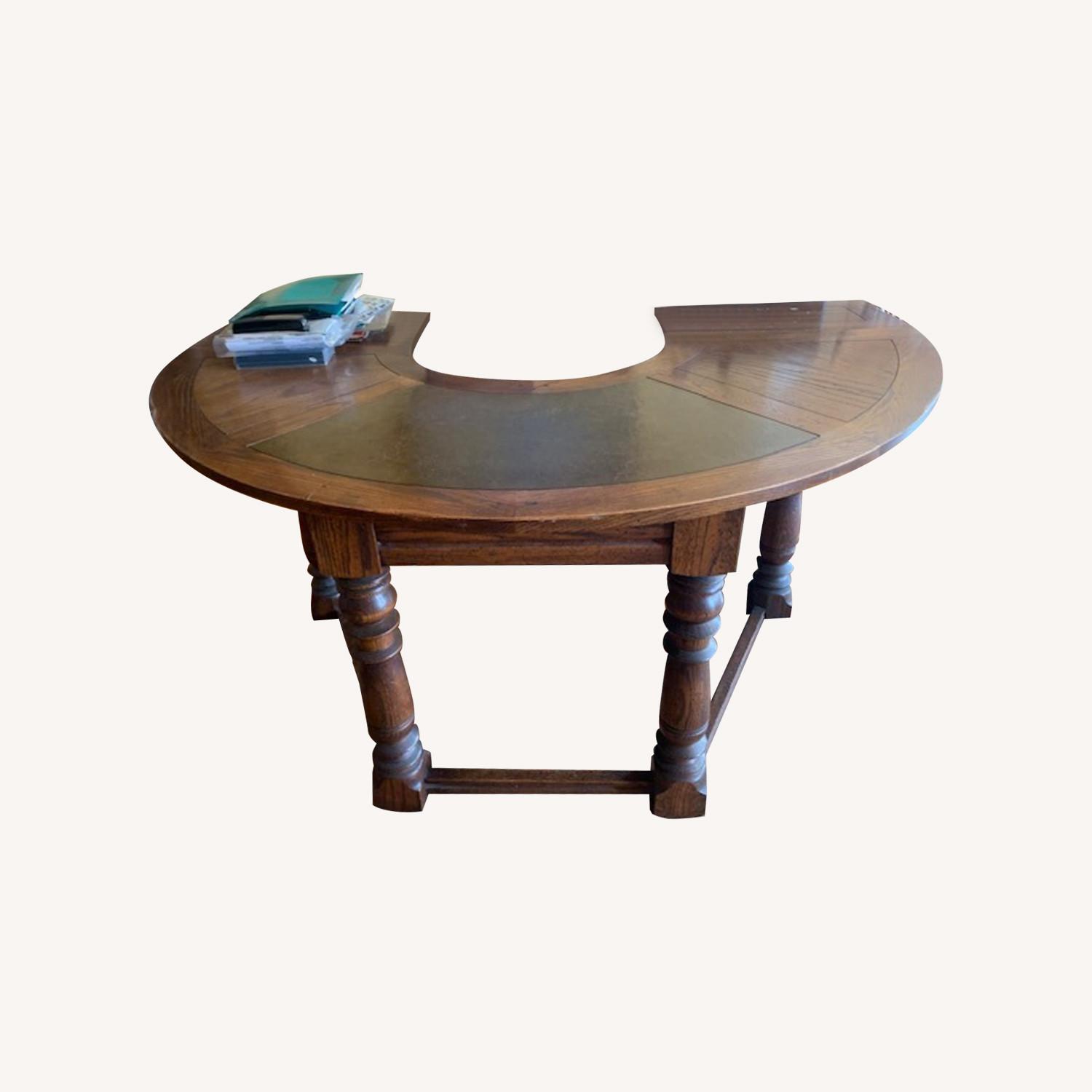 Antique Oak Circular Desk with Hinged Leaves - AptDeco