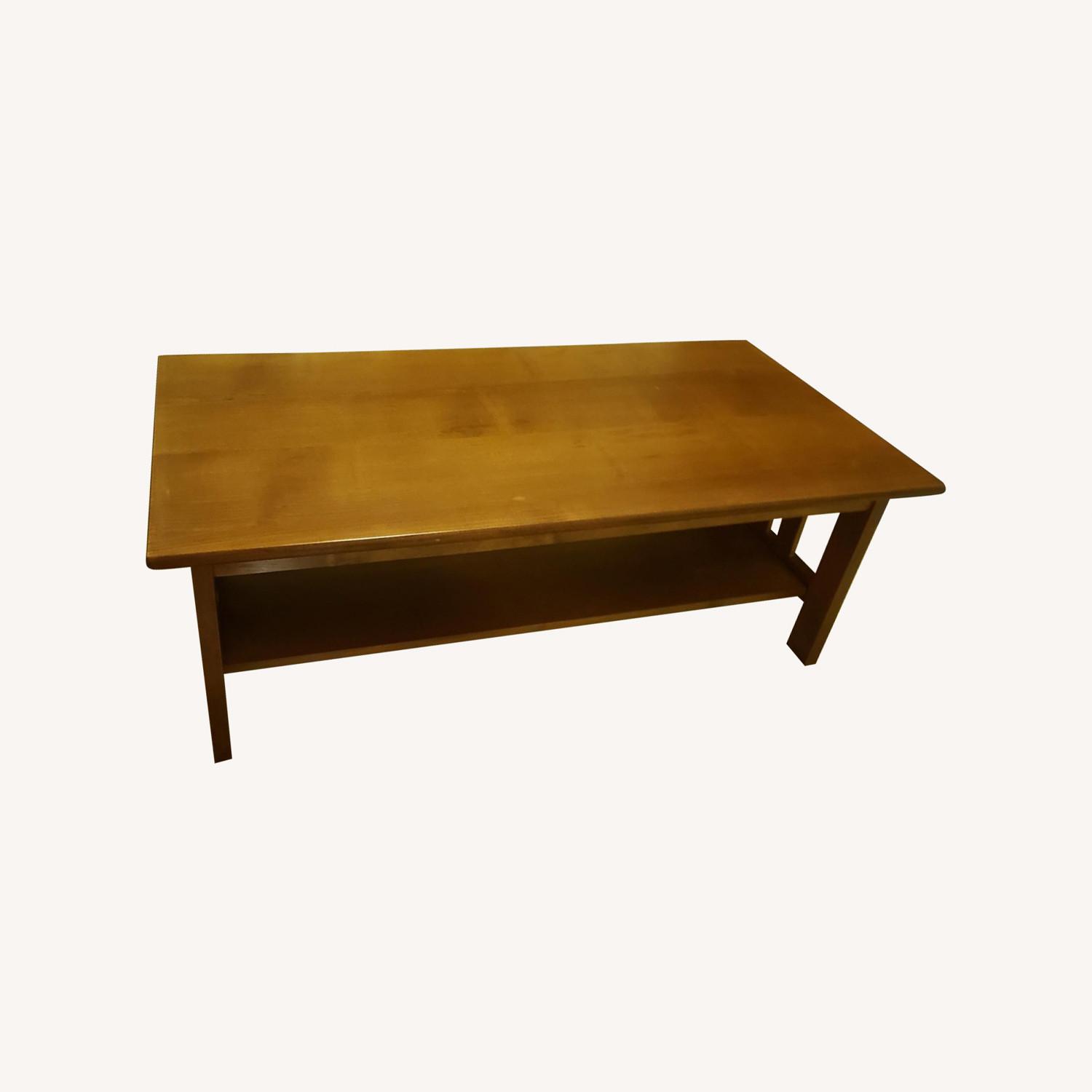 1990s Brown Wood Rectangular Coffee Table - AptDeco
