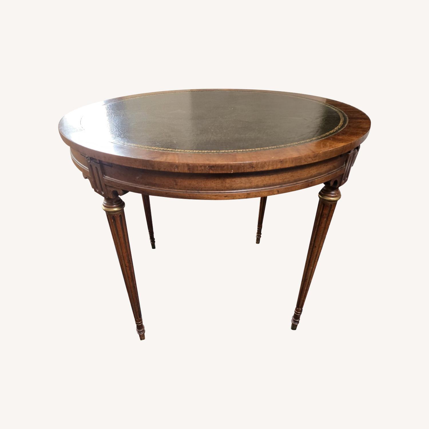 Mahogany and Deep Green Leather Card Table - AptDeco