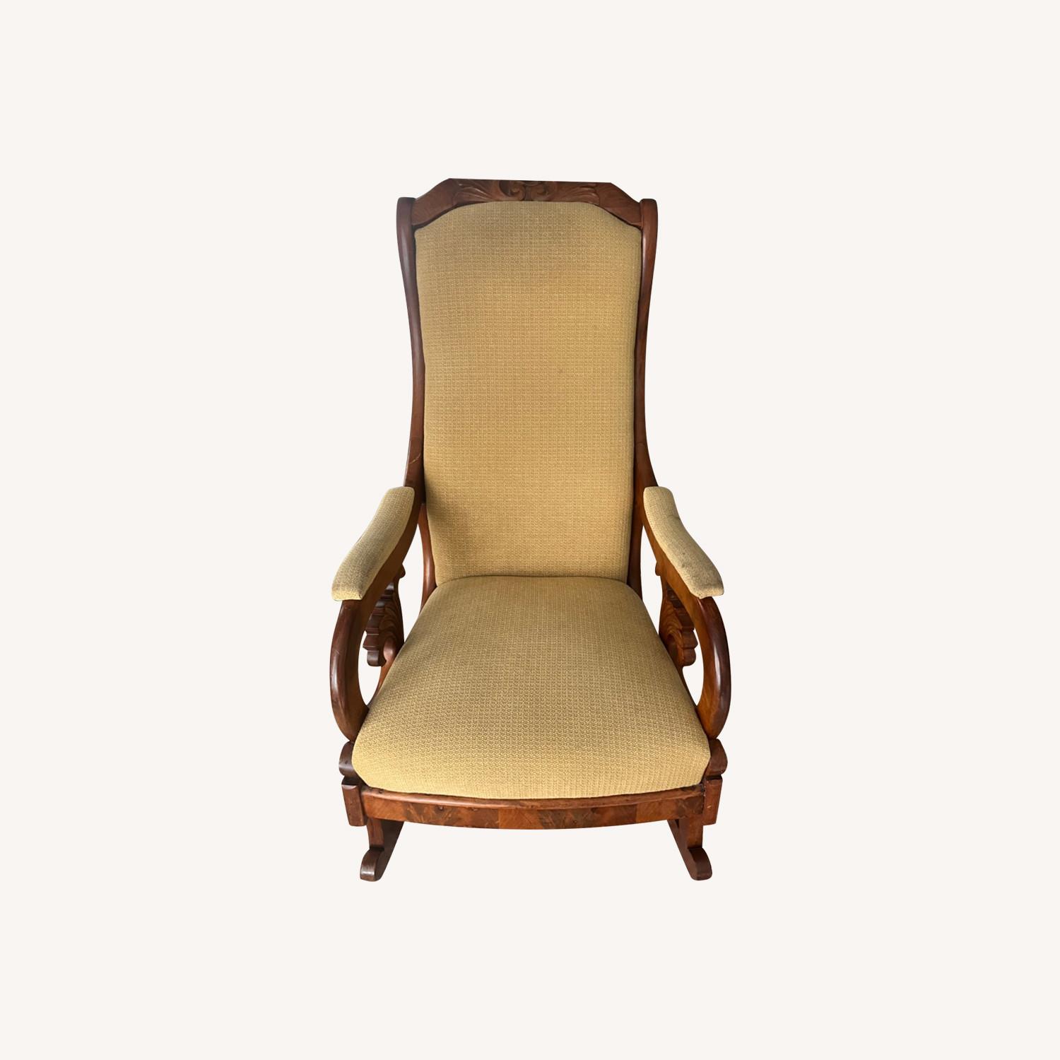 Upholstered Wooden Rocking Chair - AptDeco