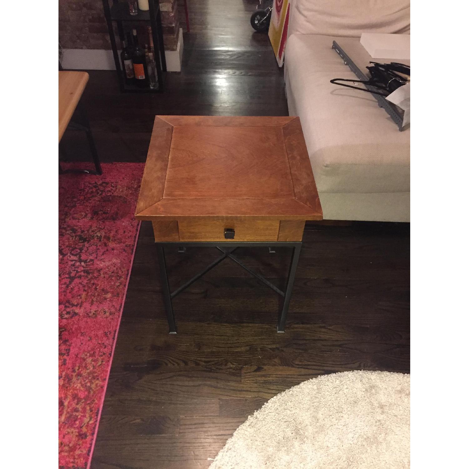 Rustic Wood & Iron Side Table w/ Convertible Chessboard - AptDeco