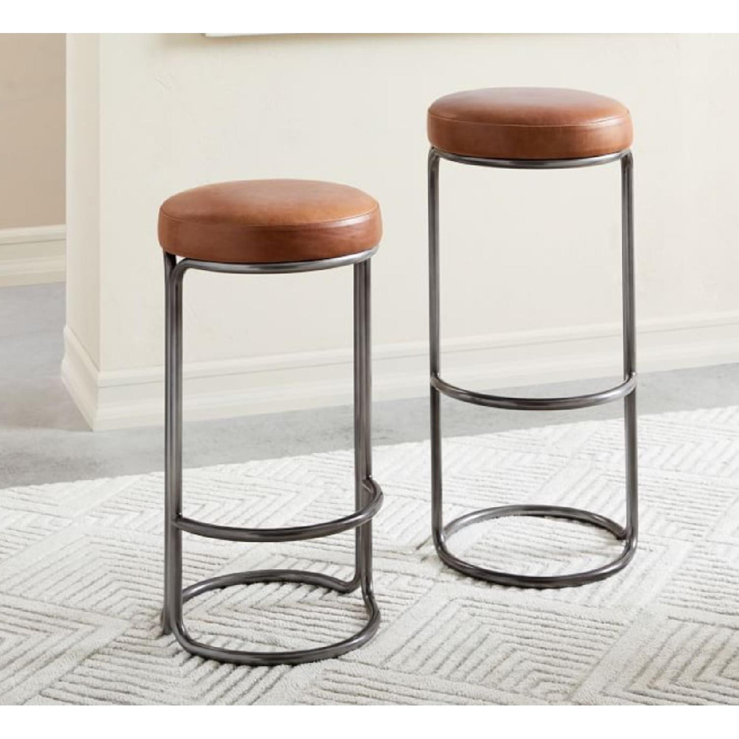 West Elm Cora Leather Counter Stools - AptDeco
