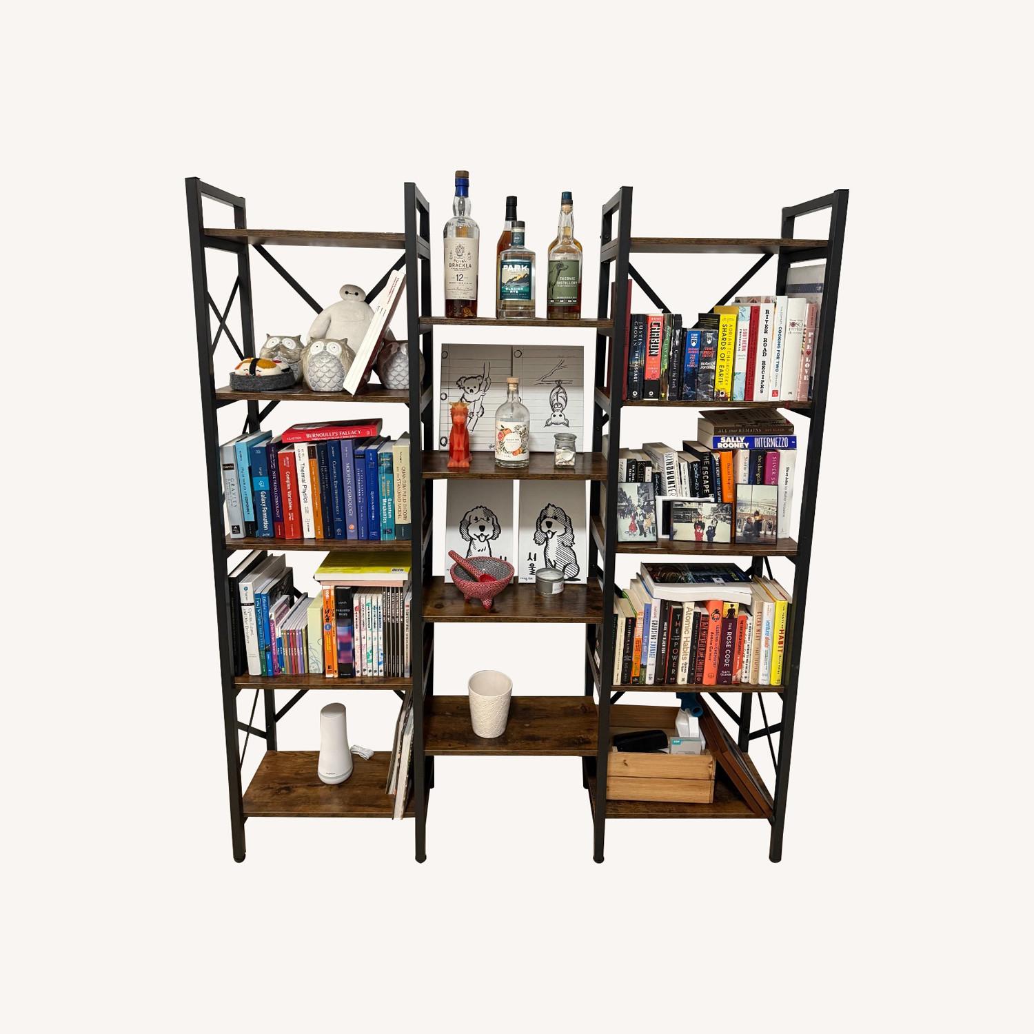 Wide Wooden Metal Bookshelf - AptDeco