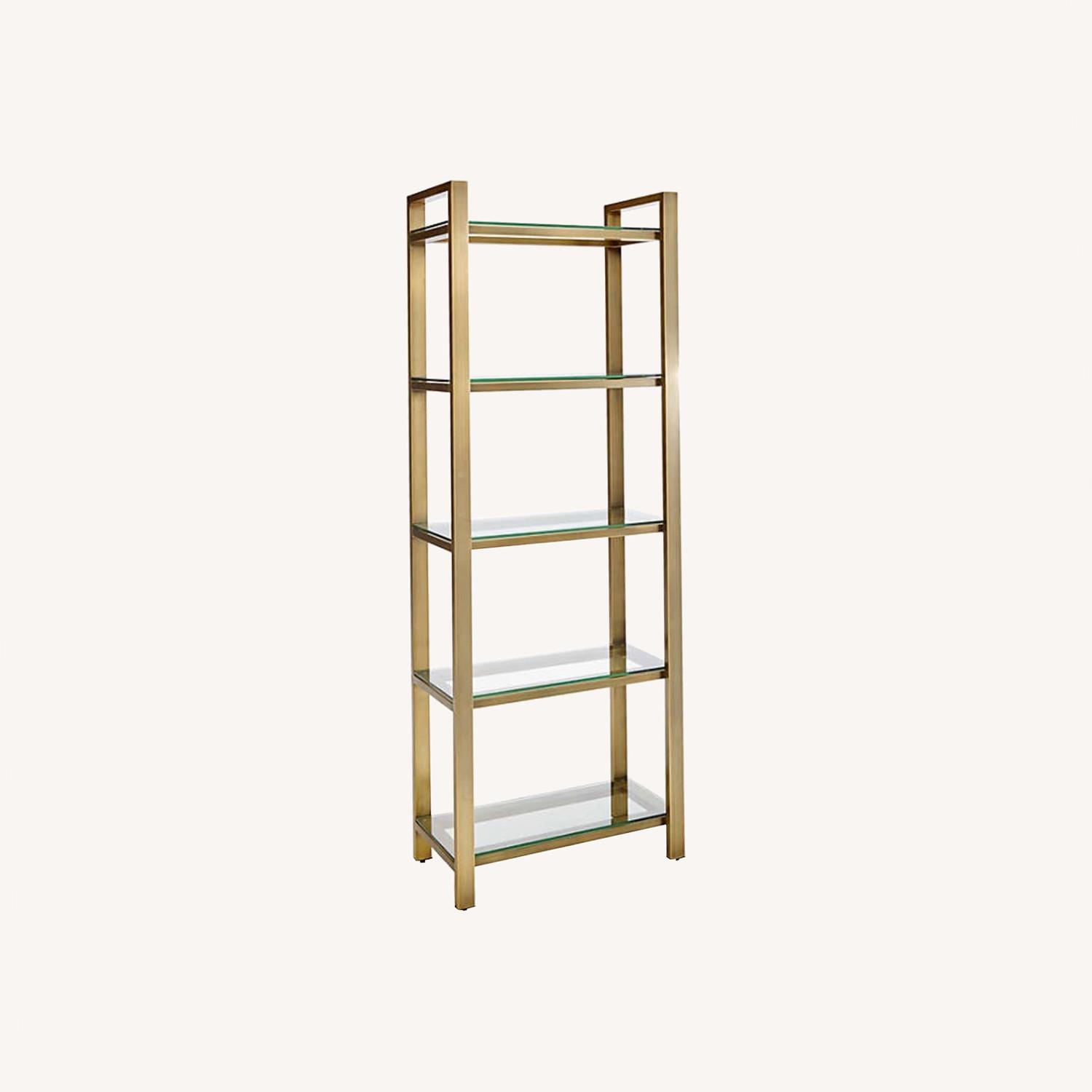 Crate & Barrel Pilsen Brass Bookcase with Glass Shelves (2) - AptDeco