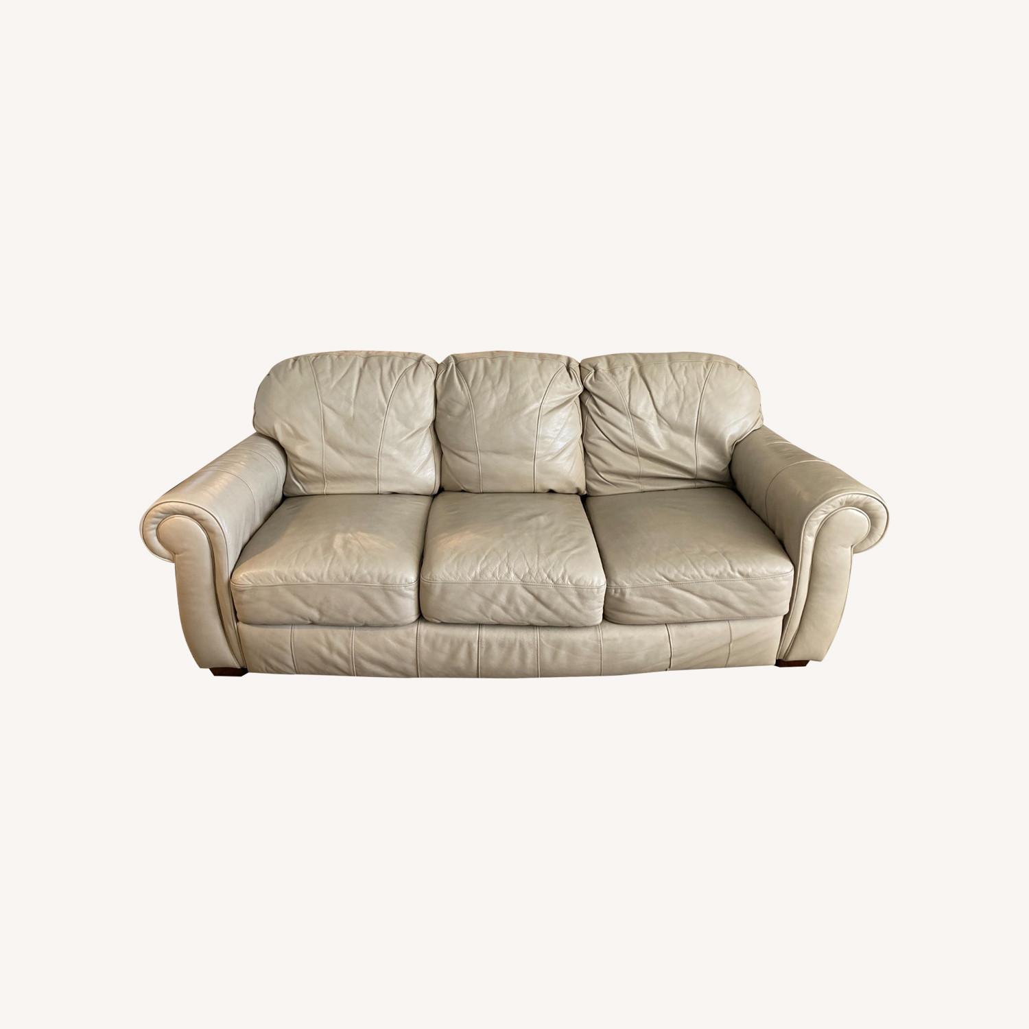 Natural Color Faux Leather Sofa - AptDeco