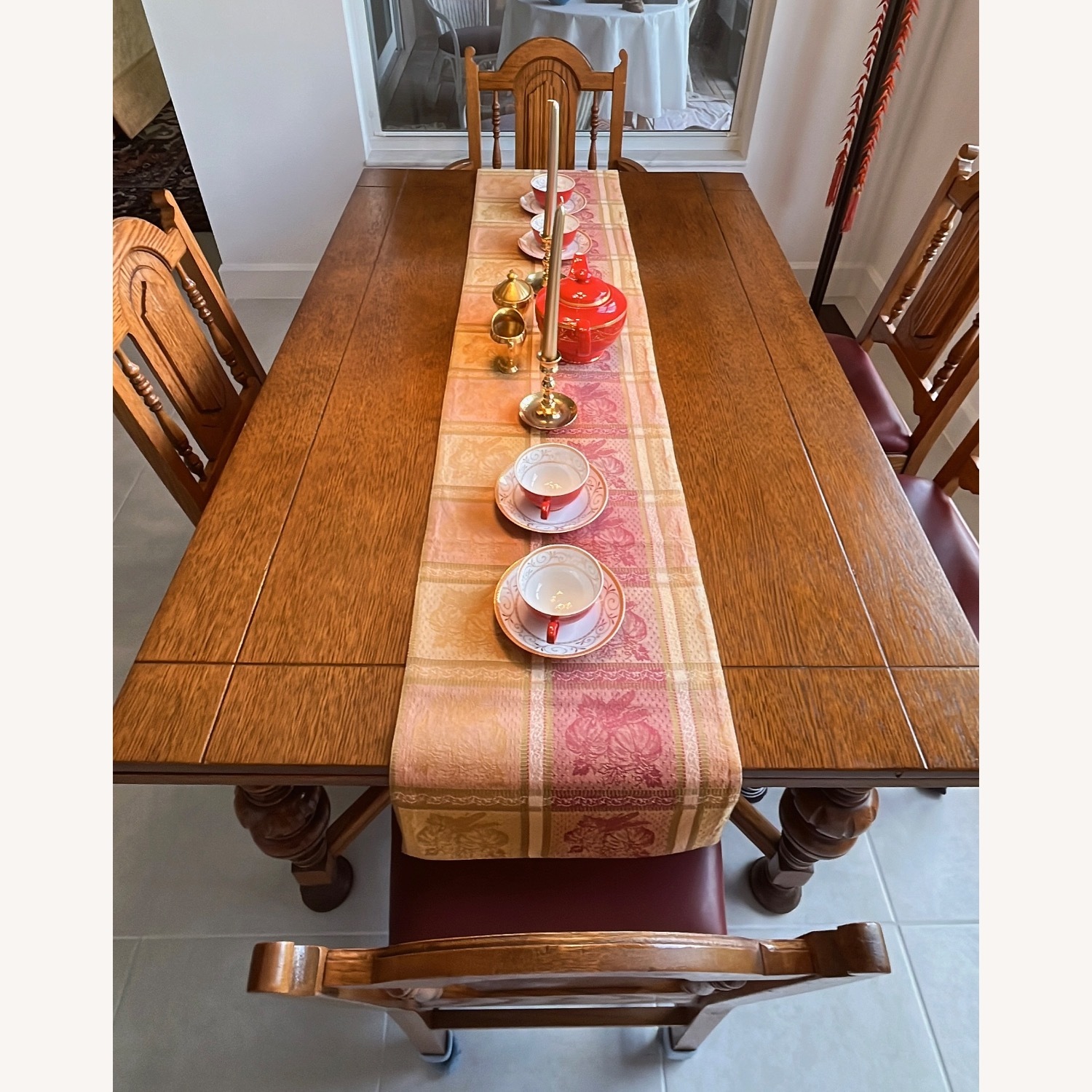 High-End Dining Table Set, 5 Leather Chairs - AptDeco