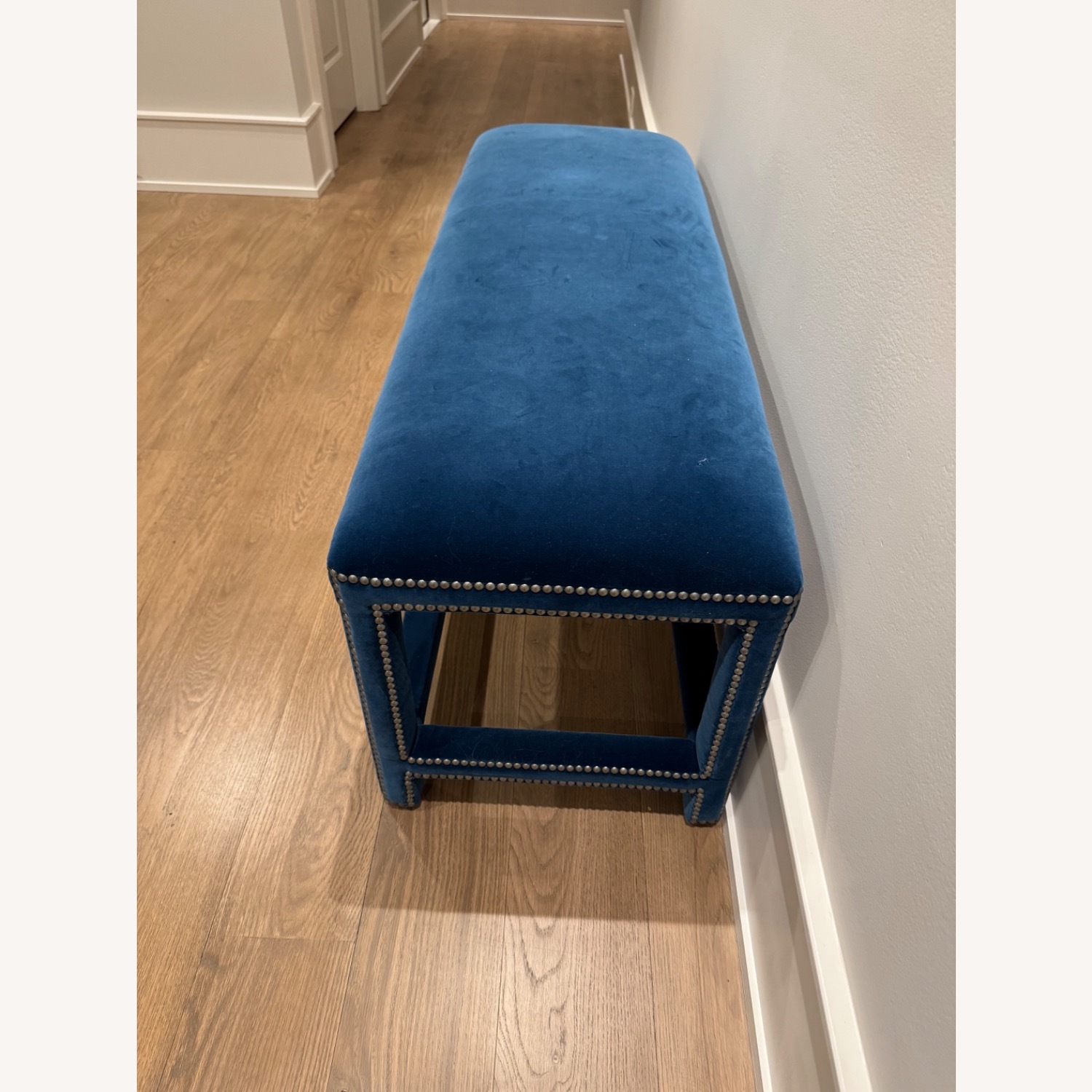 Upscale Velvet Blue Bench - AptDeco