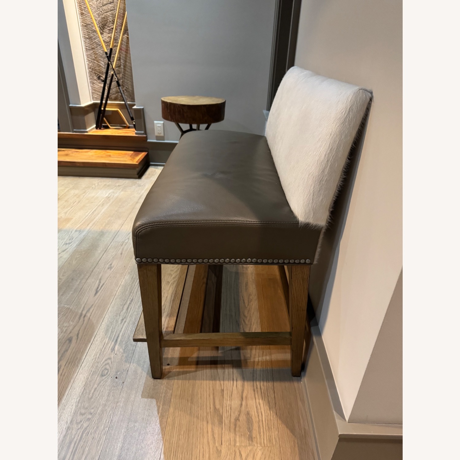 Upscale Dual Seat Leather Counter Bench - AptDeco