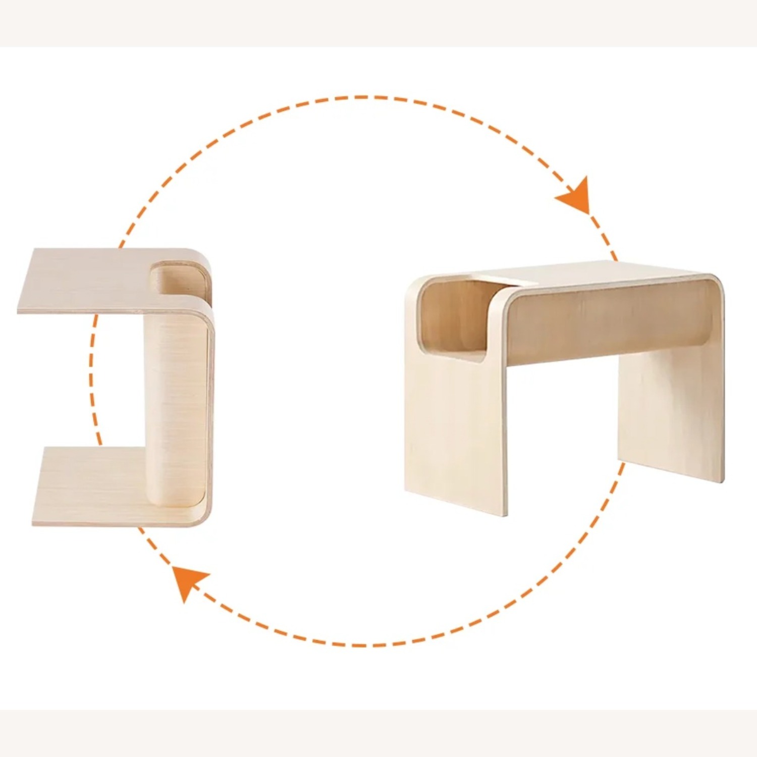 C Shaped Natural Convertible Side Table w Storage - AptDeco
