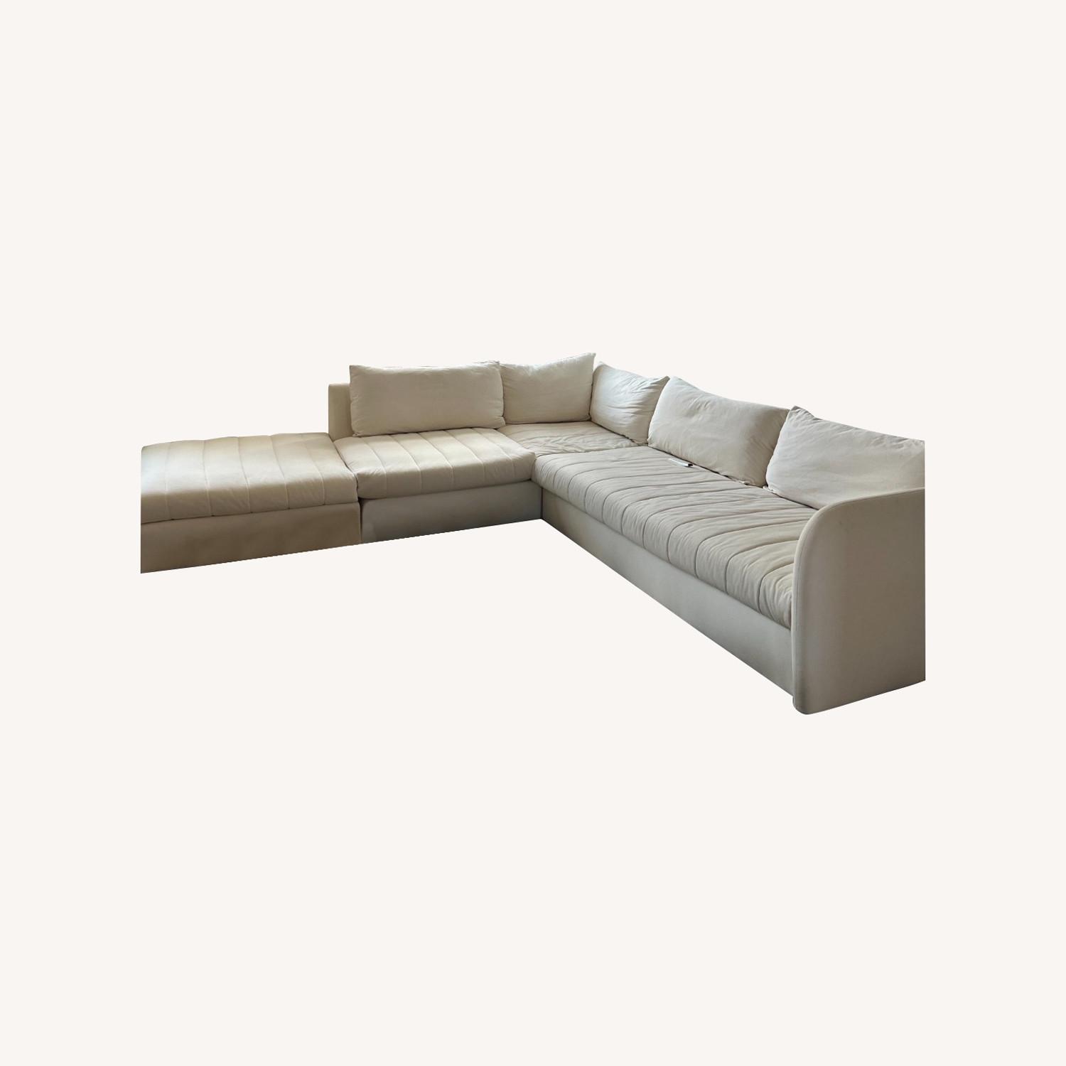 CB2 Kara Mann White Sectional Stitch Sofa - AptDeco