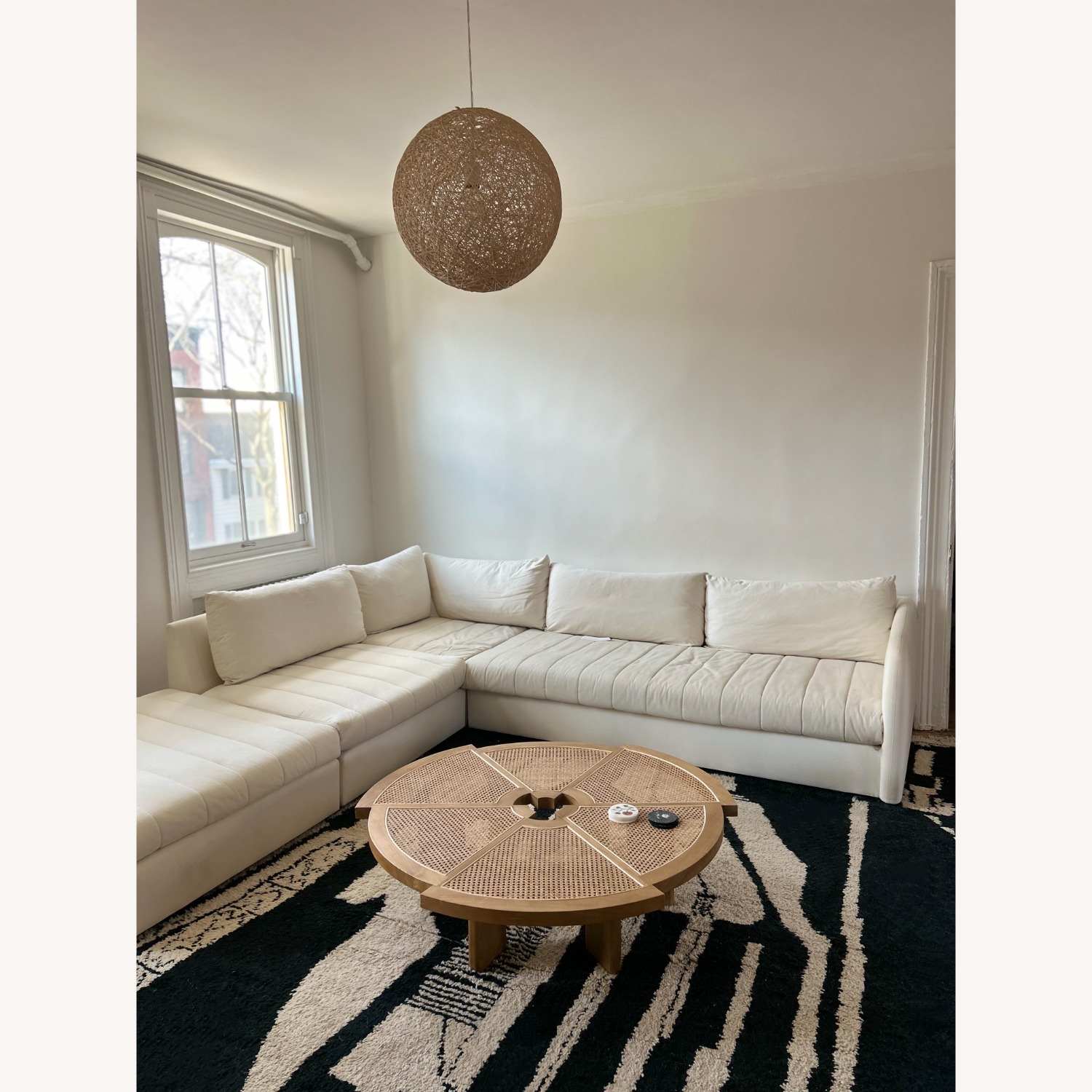 CB2 Kara Mann White Sectional Stitch Sofa - AptDeco