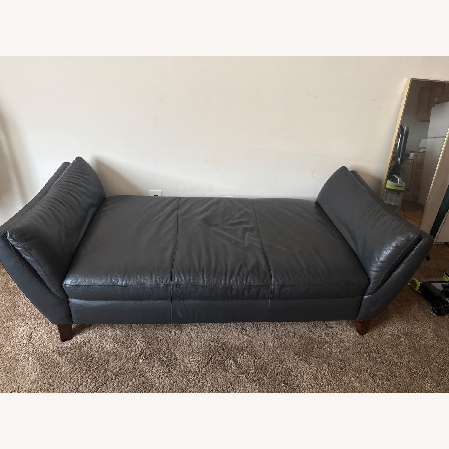 Natuzzi Chaise Dark Grey/Blue Leather Couch - AptDeco