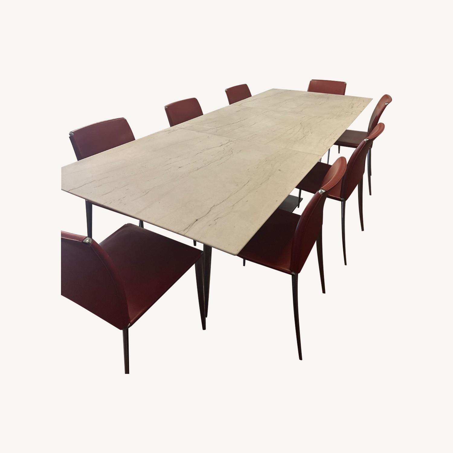 Domus Ventures Marble Dining Table with 8 Leather Chairs - AptDeco