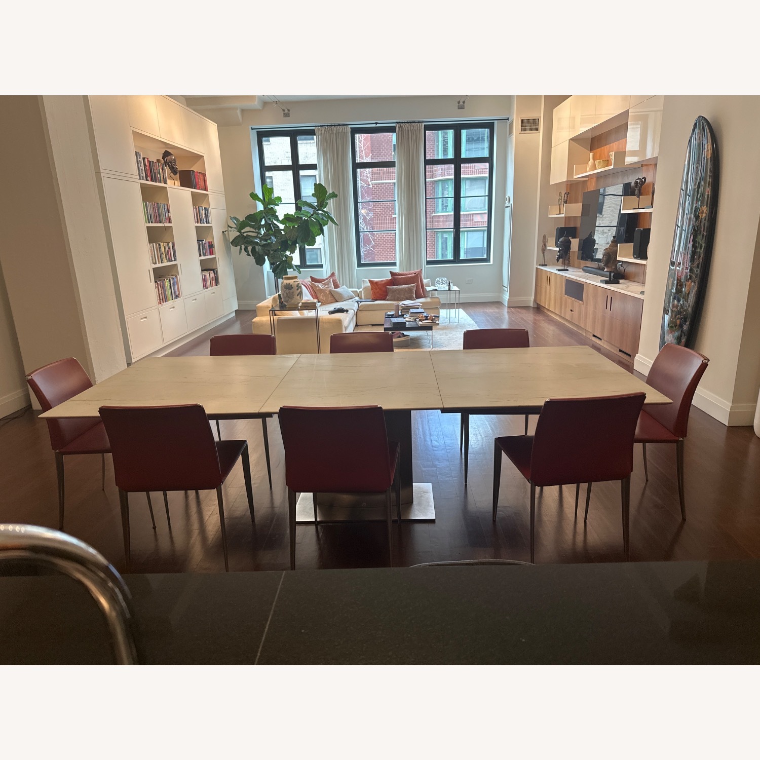 Domus Ventures Marble Dining Table with 8 Leather Chairs - AptDeco
