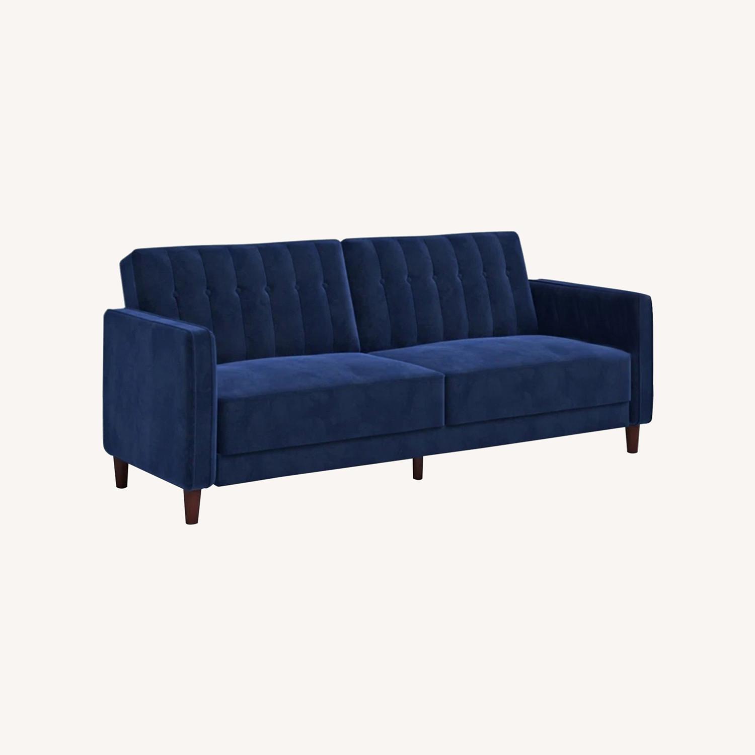 Blue Velvet Convertable Sofa - AptDeco
