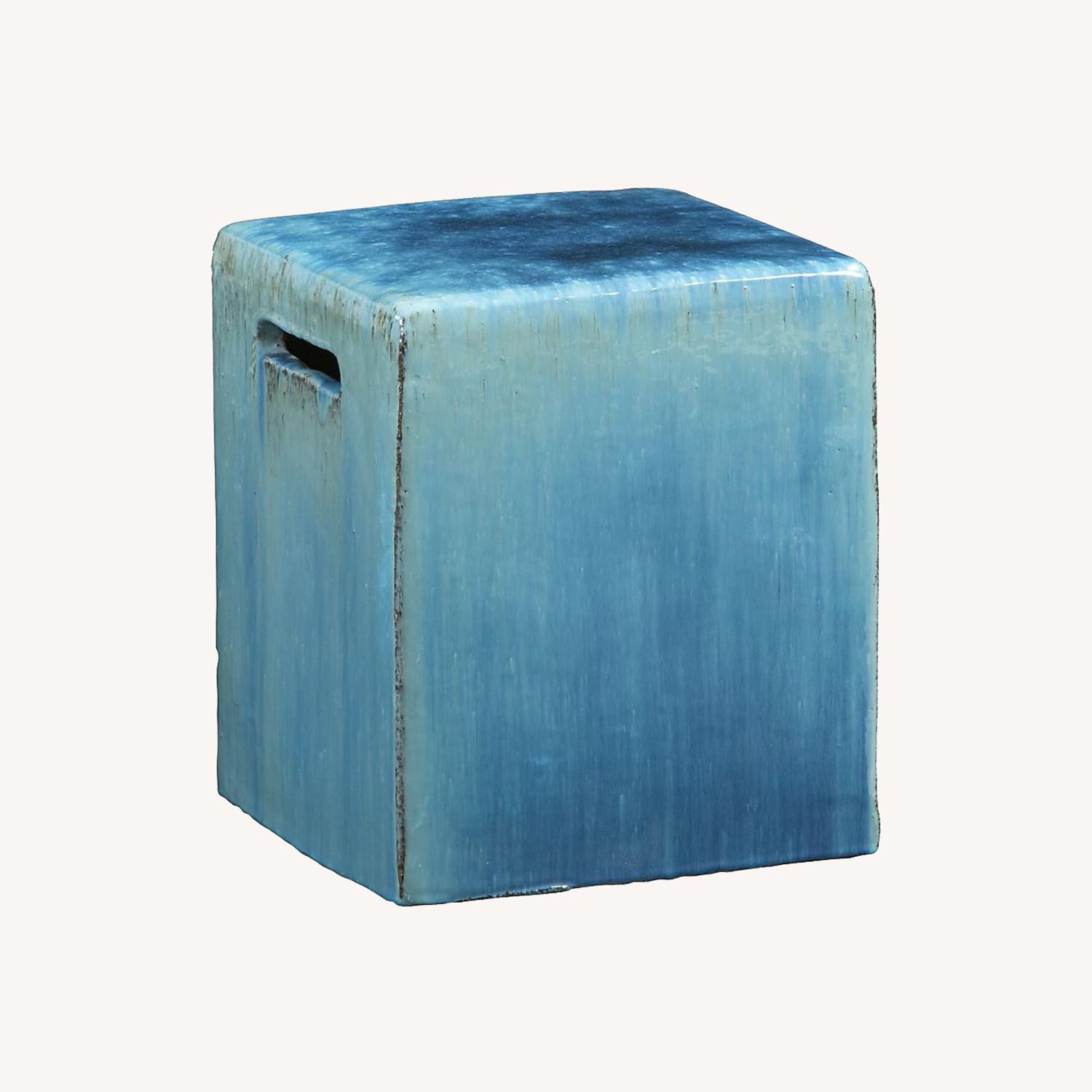 Crate & Barrel Carilo Turquoise Blue Garden Stool - AptDeco