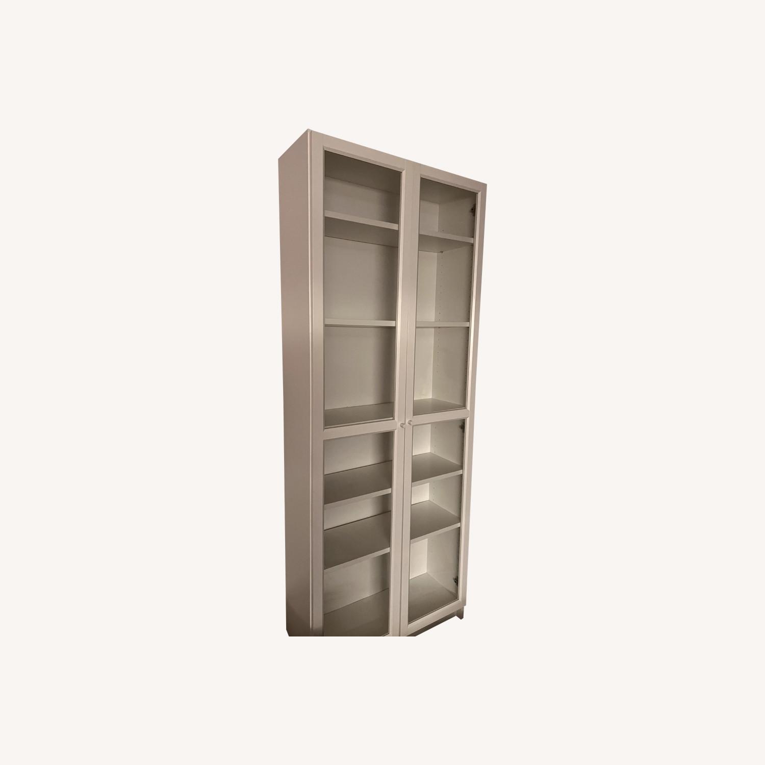 BILLY Bookcase, White, with Glass Doors - AptDeco
