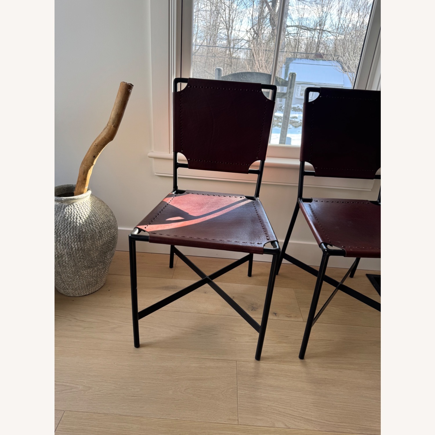 Crate & Barrel Laredo Brown Leather Dining Chairs - AptDeco