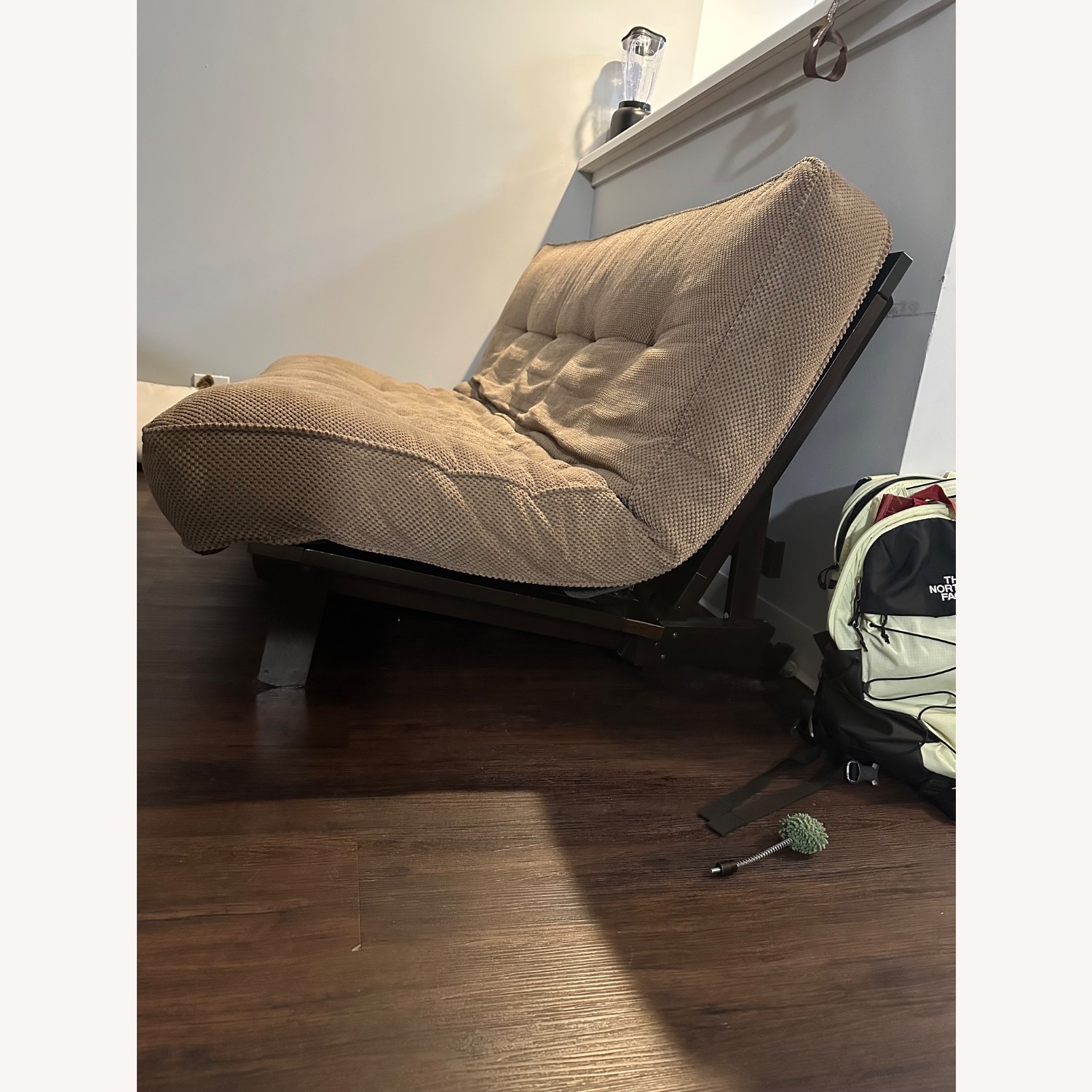 Wayfair Higden Tan Futon with Wood Frame - AptDeco