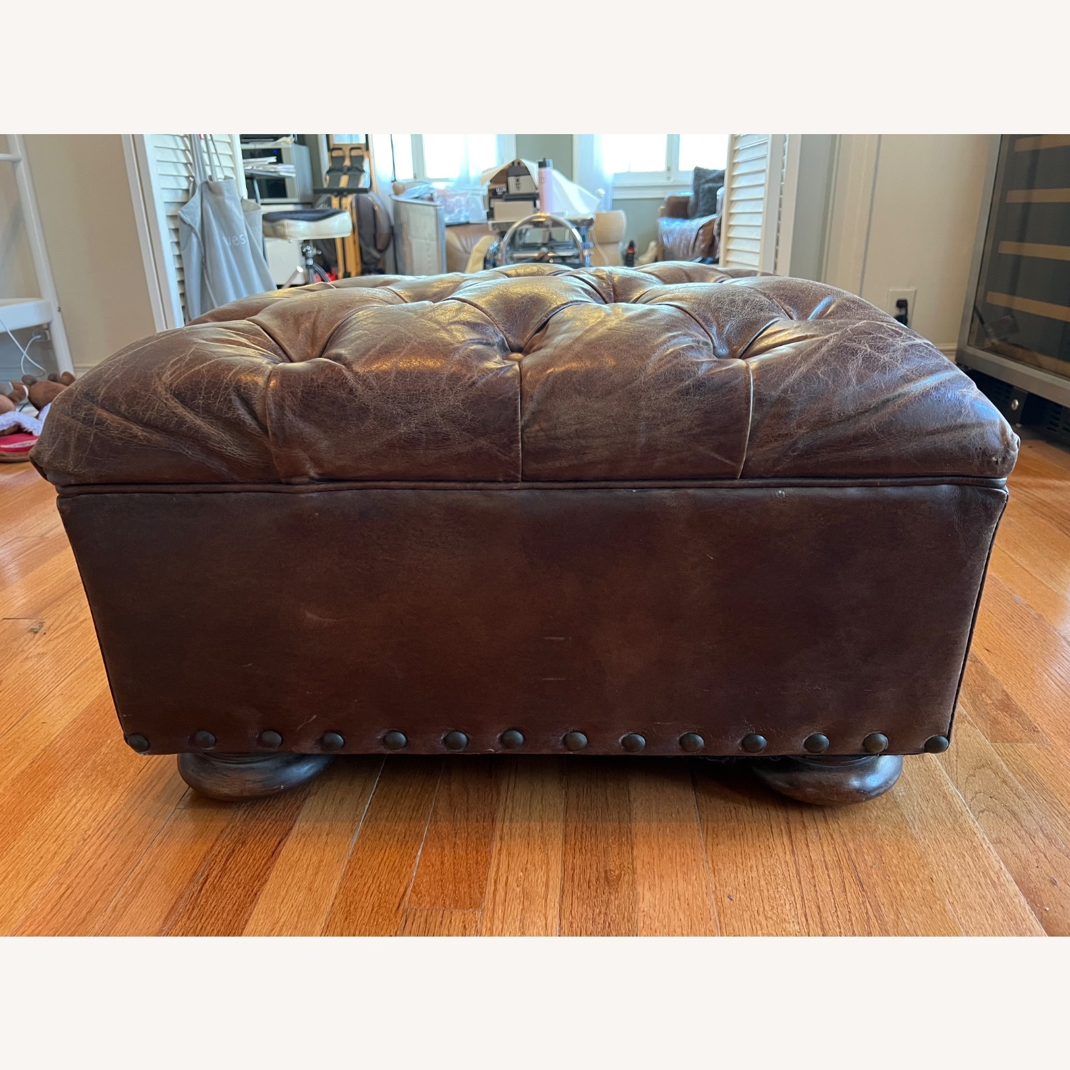 Restoration Hardware Churchill Leather Ottoman - AptDeco