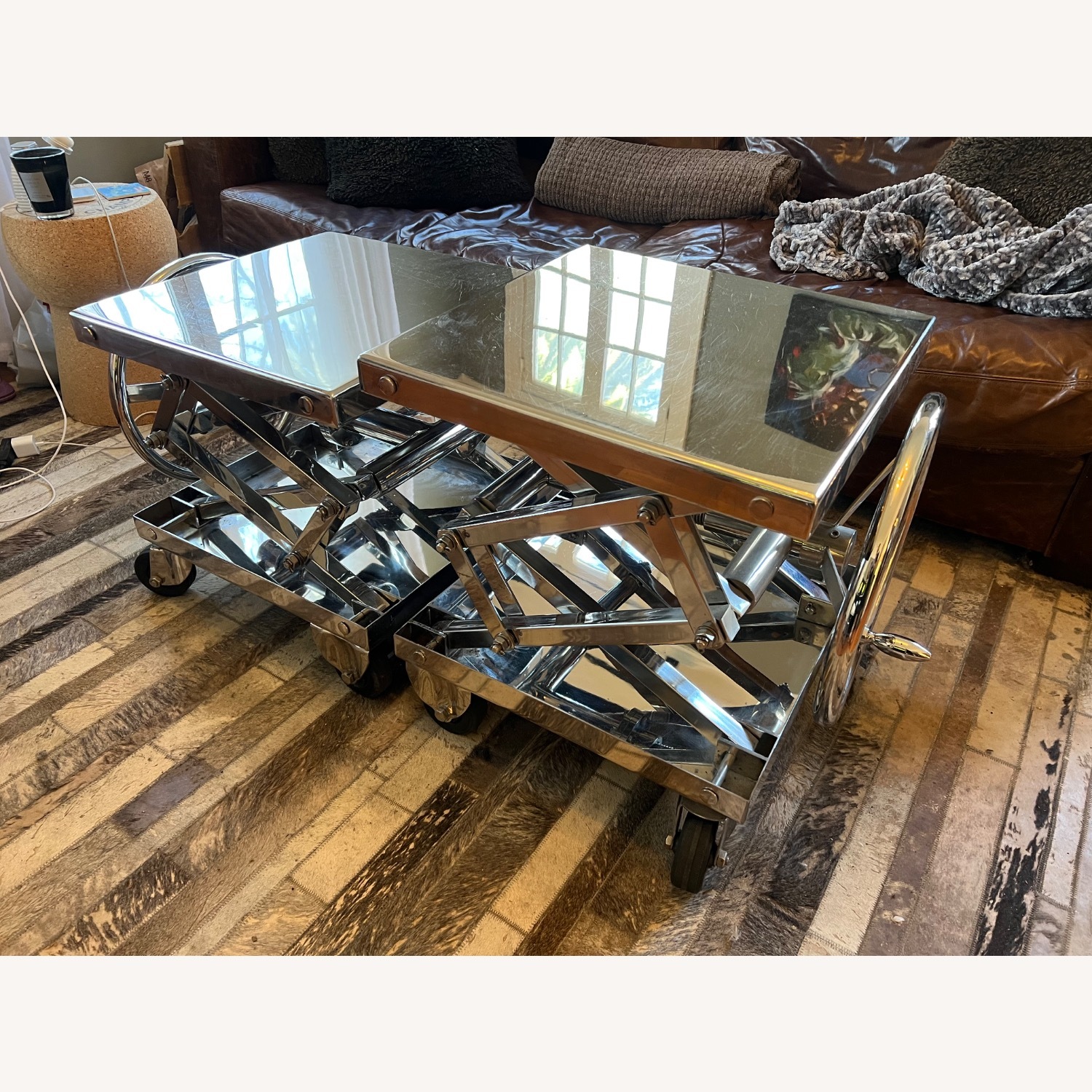 Restoration Hardware Pair of Industrial Scissor Steel Tables - AptDeco