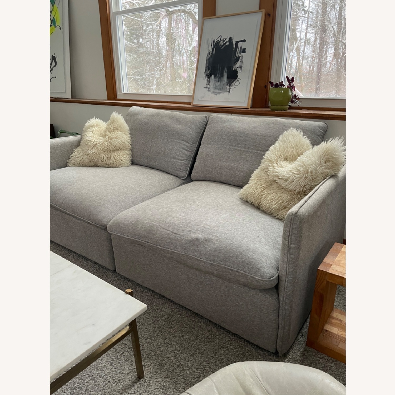 CB2 Lumin II Grey Linen Sofa - AptDeco