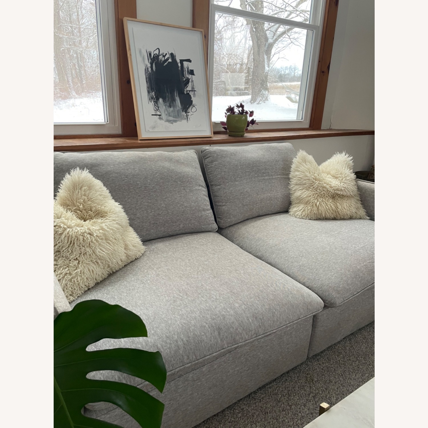 CB2 Lumin II Grey Linen Sofa - AptDeco