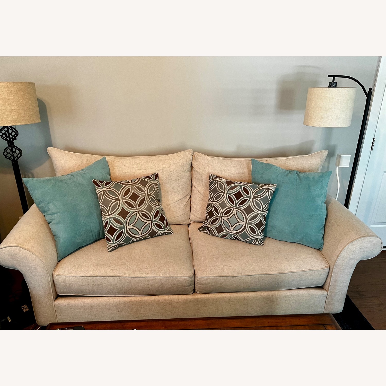 Havertys Lauren 2 Piece Sofa, pillows - AptDeco