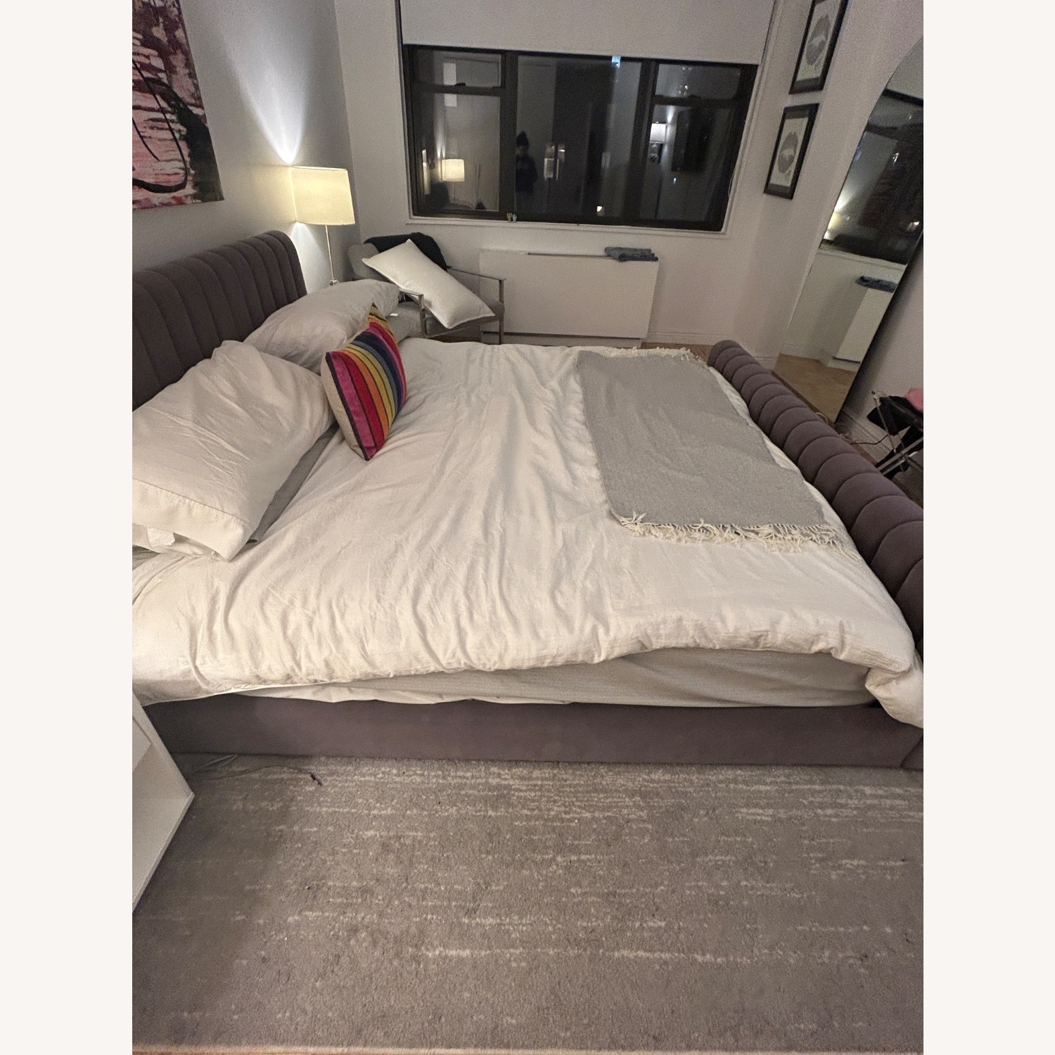 CB2 Forte Channeled Grey Velvet King Bed - AptDeco