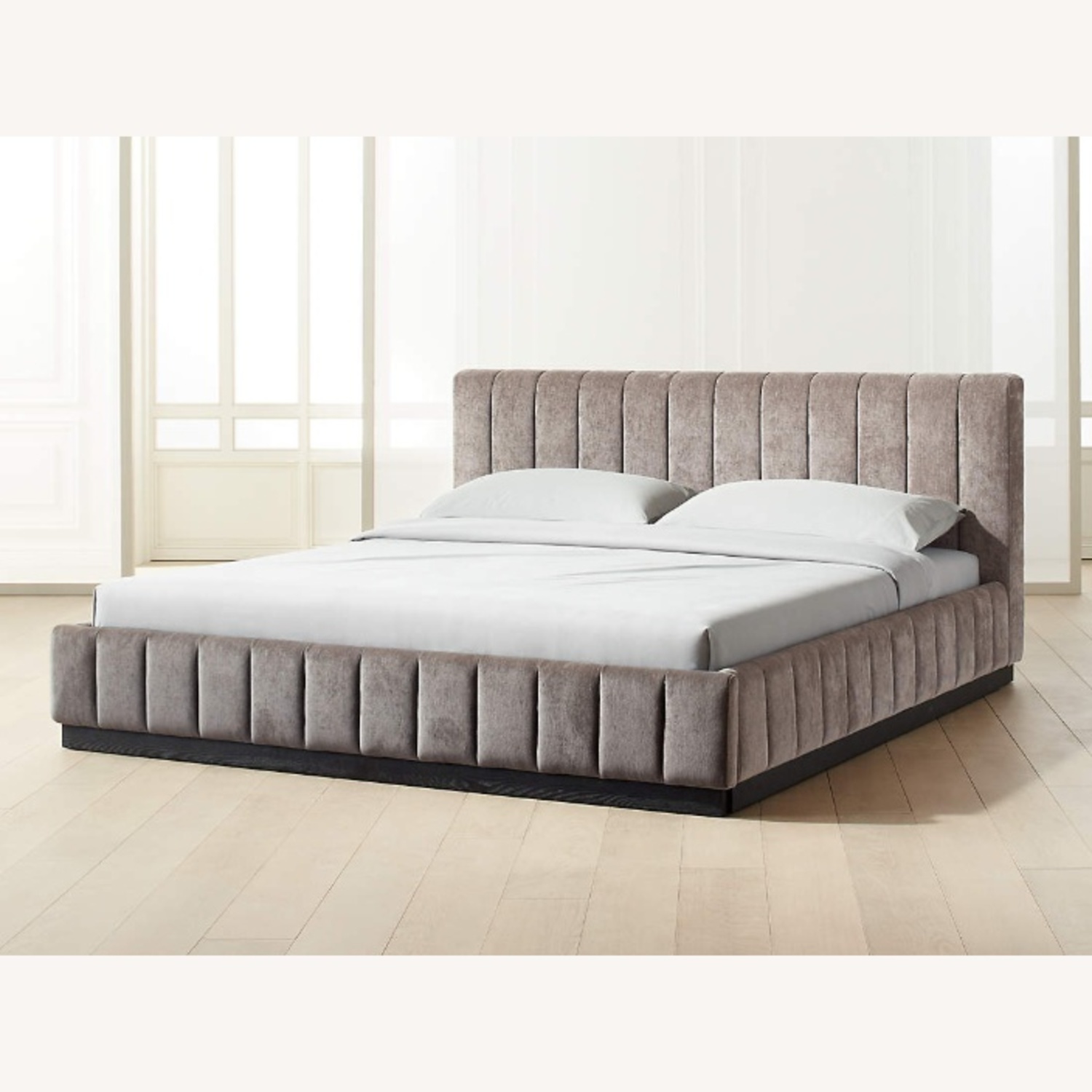 CB2 Forte Channeled Grey Velvet King Bed - AptDeco